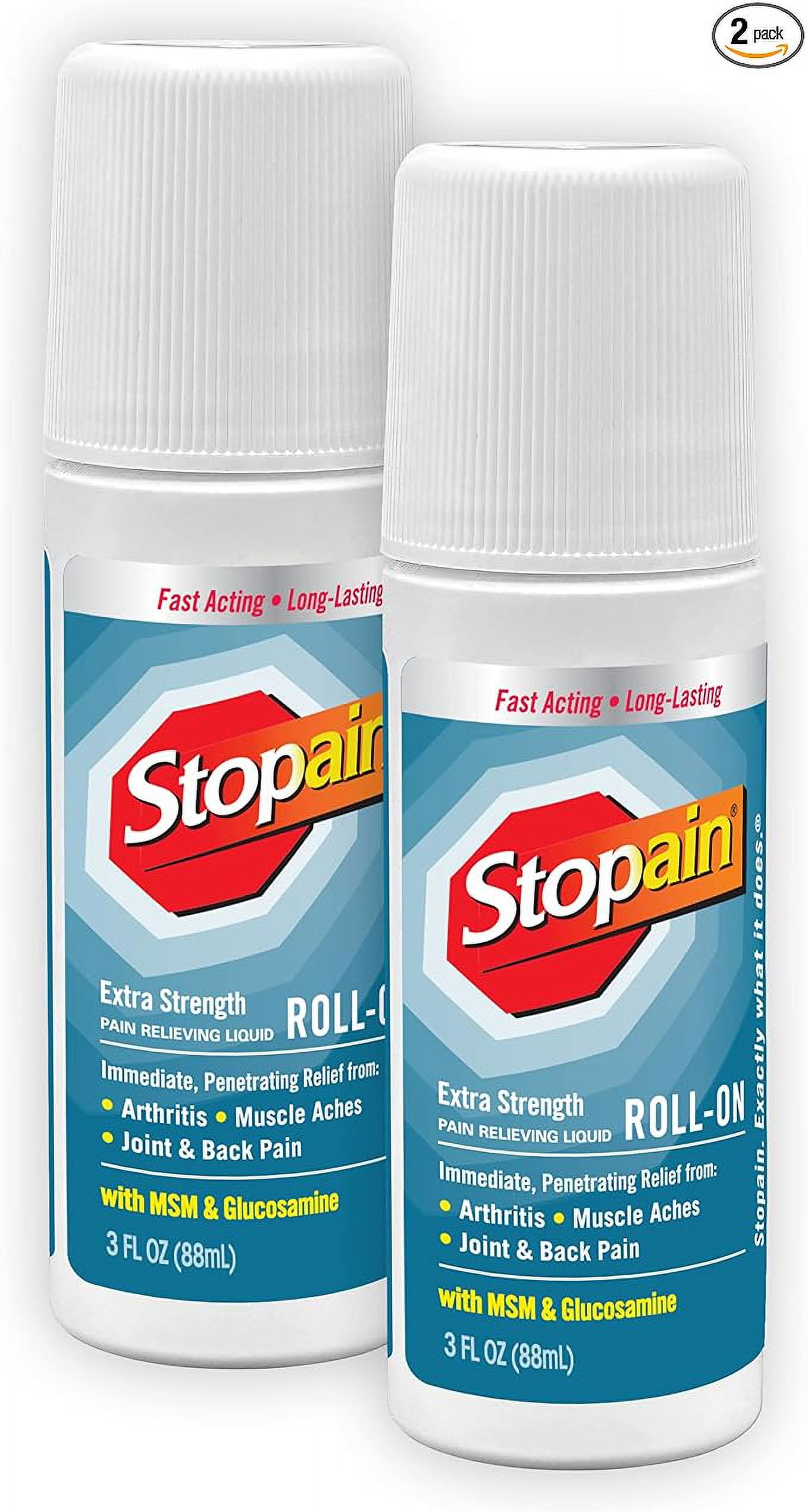 Stopain Pain Relief Roll On Gel 3oz (2 Pack) USA Made, Max Strength ...