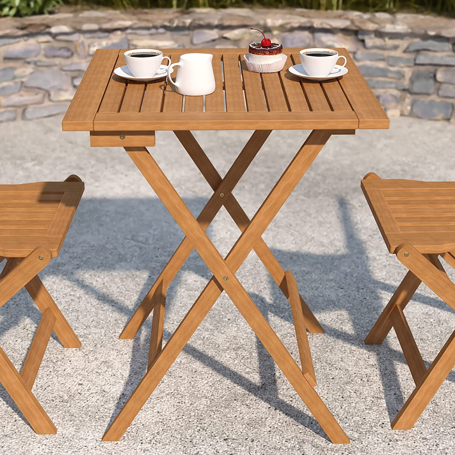 Stora Solid Acacia Wood Portable Folding Patio Bistro Table - Natural ...
