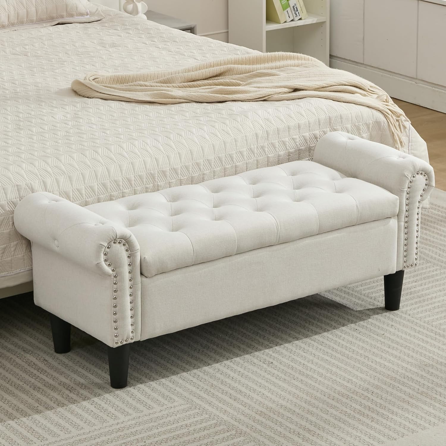 Storage , 50" Queen End of Bed , Linen Tufted Button Upholstered ...