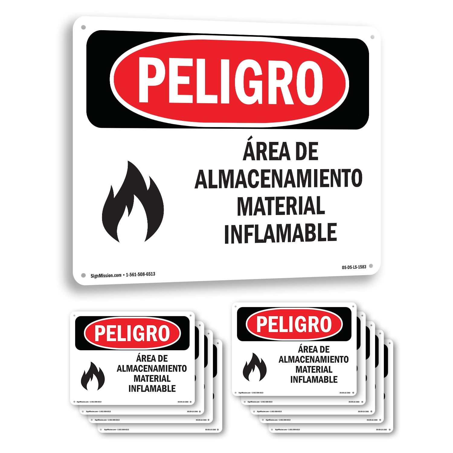 Storage Area Flammable Material Spanish OSHA Danger Aluminum Sign 10 ...
