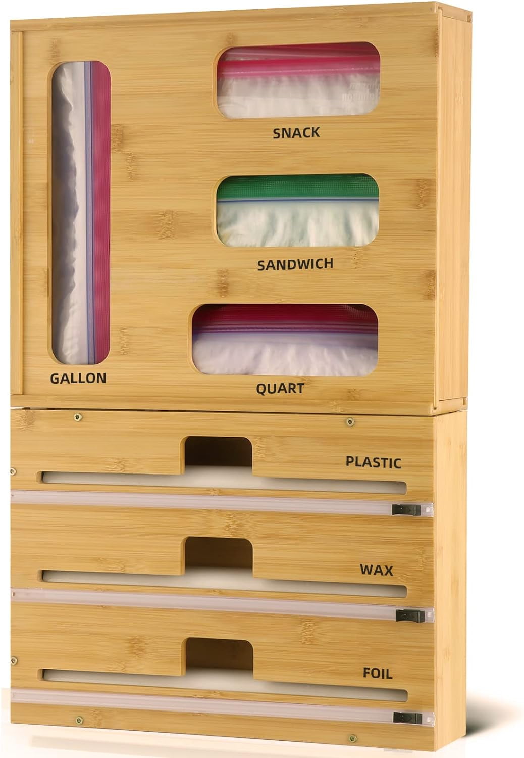 Oirboeus Storage Bag Organizer, Foil and Plastic Wrap Dispenser with ...