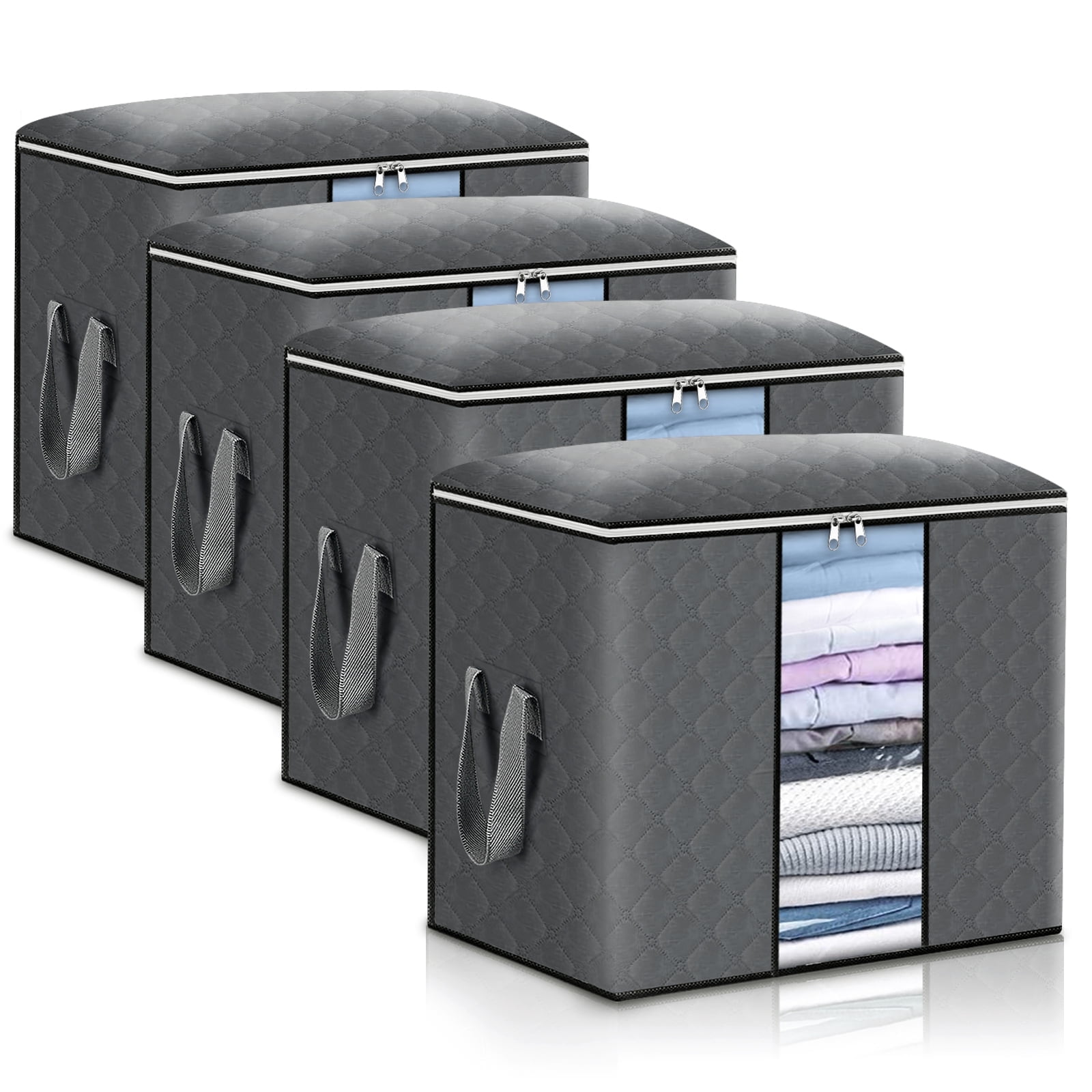 Honeier 4PCS 90L Foldable Storage Bags for Clothes, Quilts, Linens, 3 ...