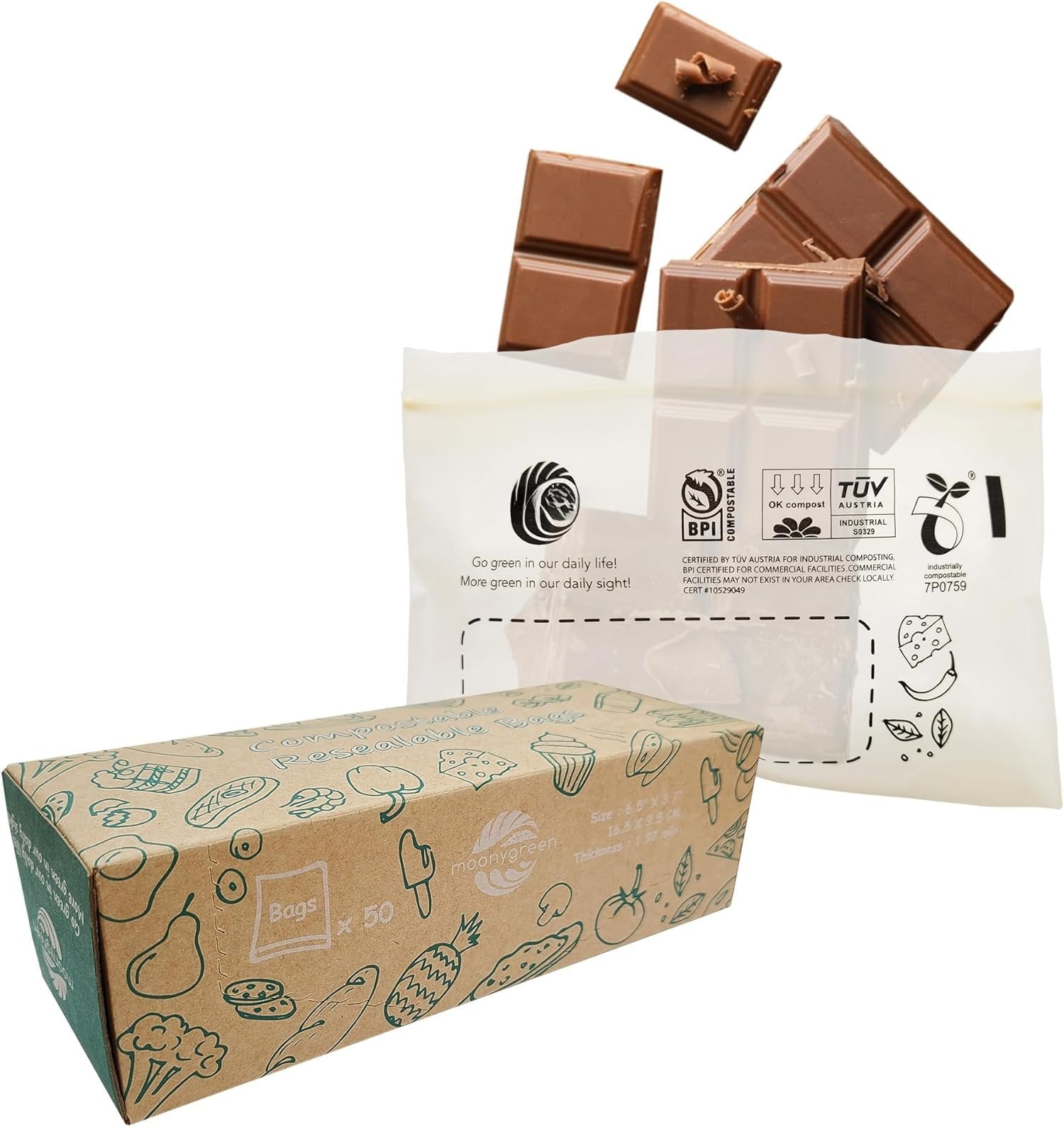 Storage Bags, Resealable Snack Bags, 50 Count, 6.5 x 3.7 , Extra Thick ...