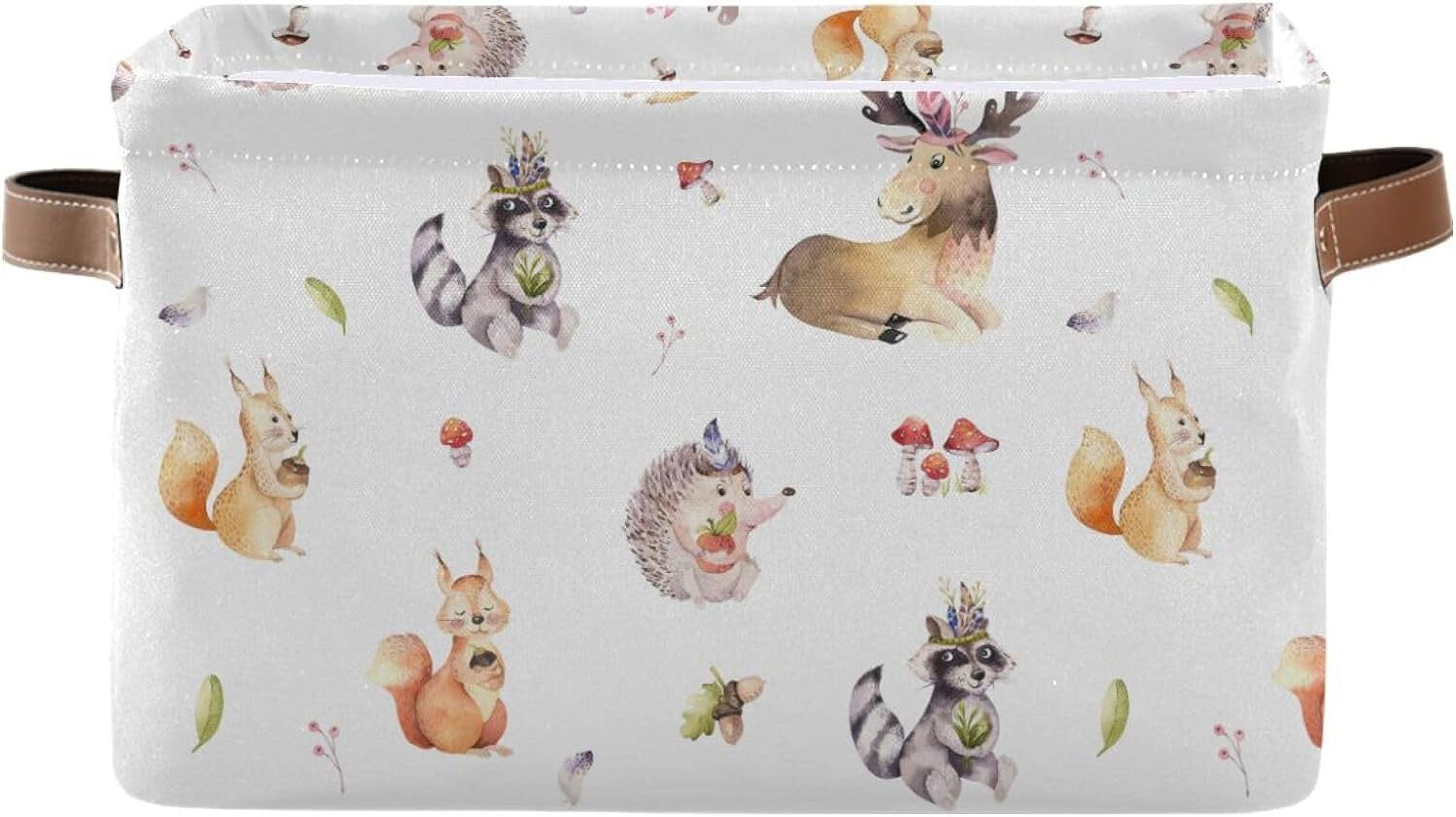 Storage Basket Cute Animals Squirrels Foldable Canvas Laundry Baskets Bin Waterproof Inner Layer ...