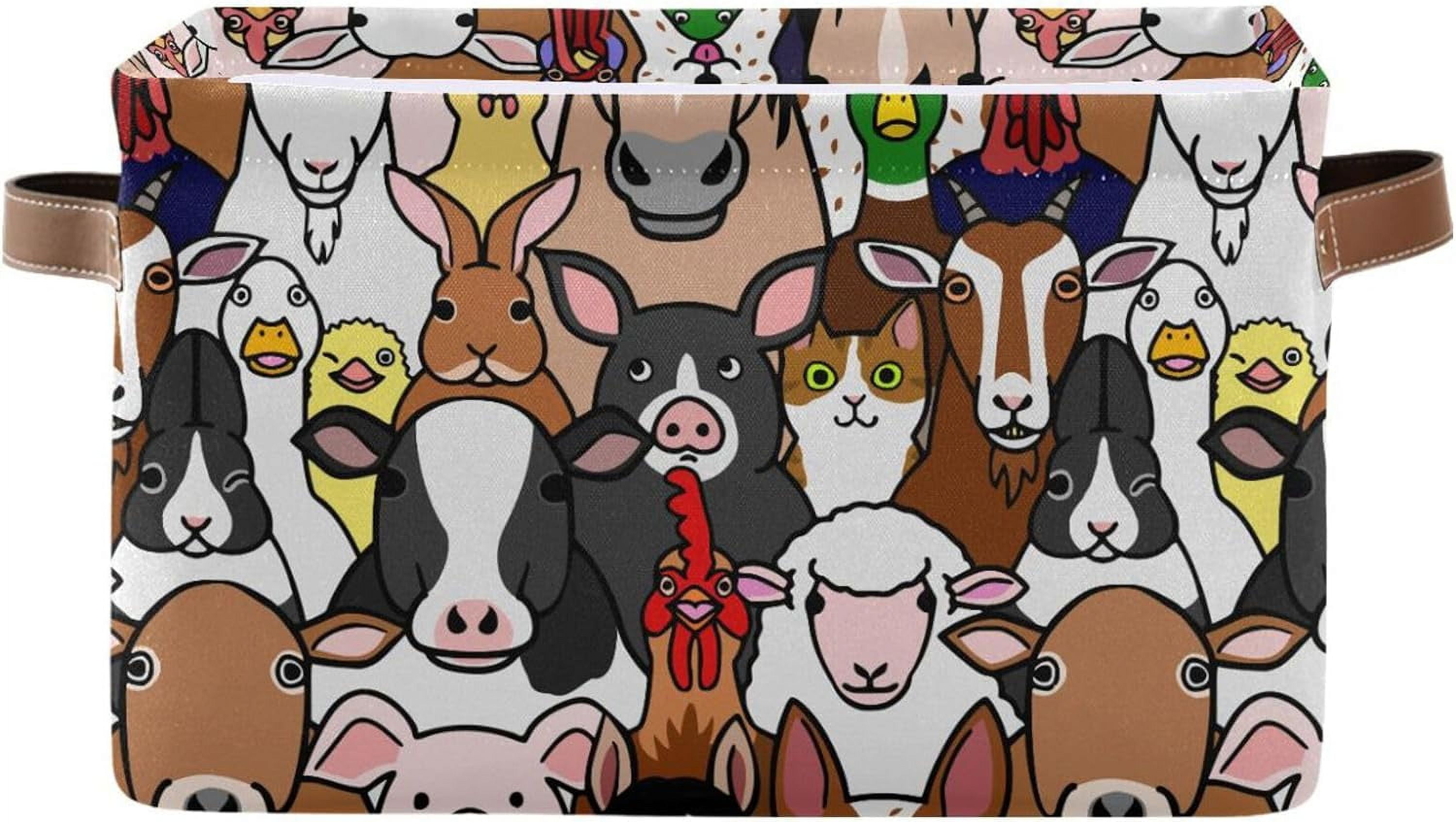 Storage Basket Farm Animals Faces Foldable Canvas Laundry Baskets Bin ...