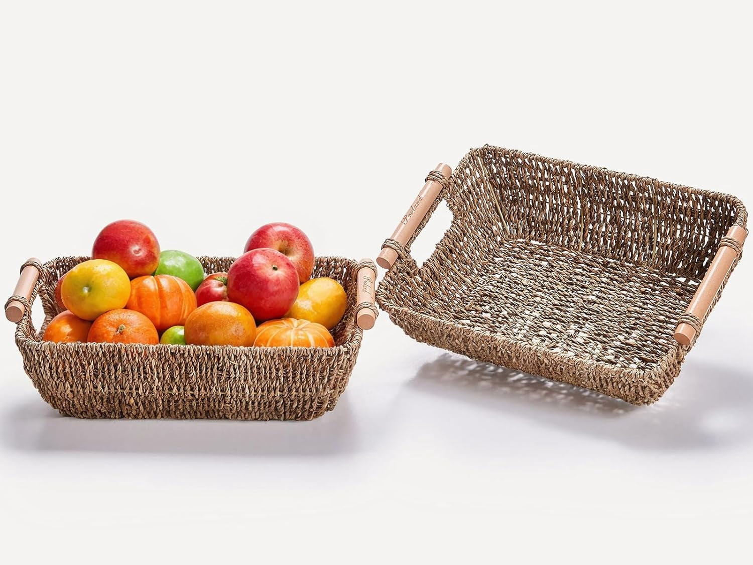 Storage Basket Hand-Woven Large Storage Baskets with Wooden Handles ...