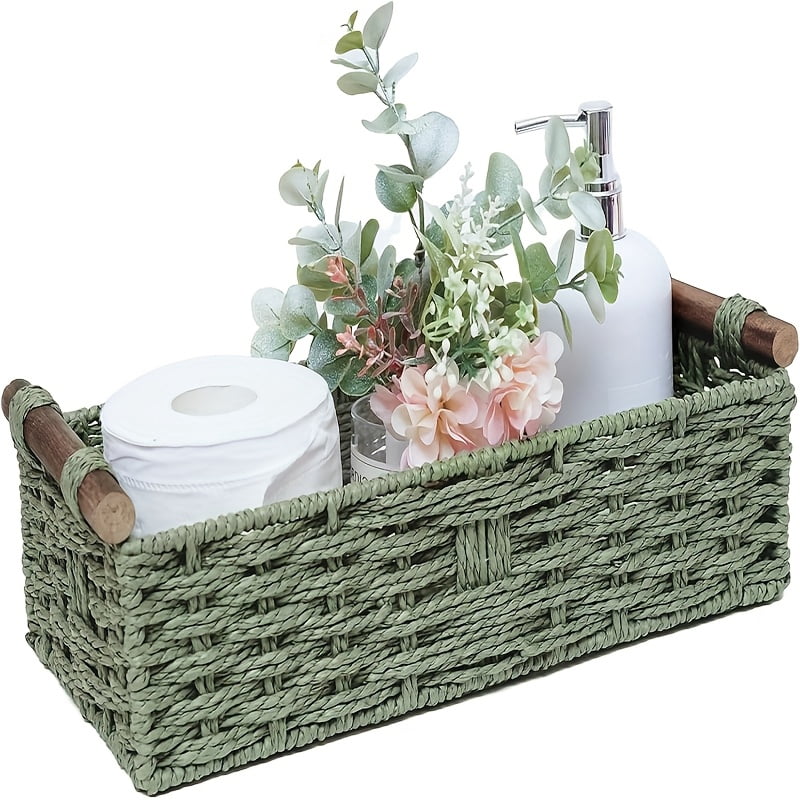 Storage Basket - Imitation Rattan Woven Paper Rope Hand-held, Storage ...