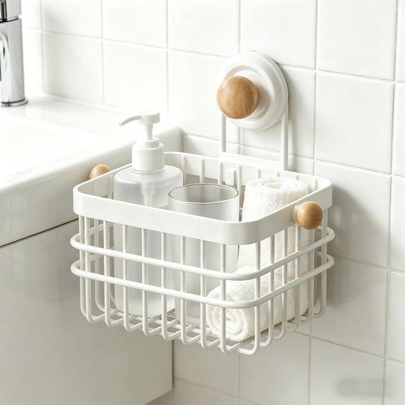 Storage Basket Iron Mesh Non-Perforated Wall Mounted Strong Suction Cup ...