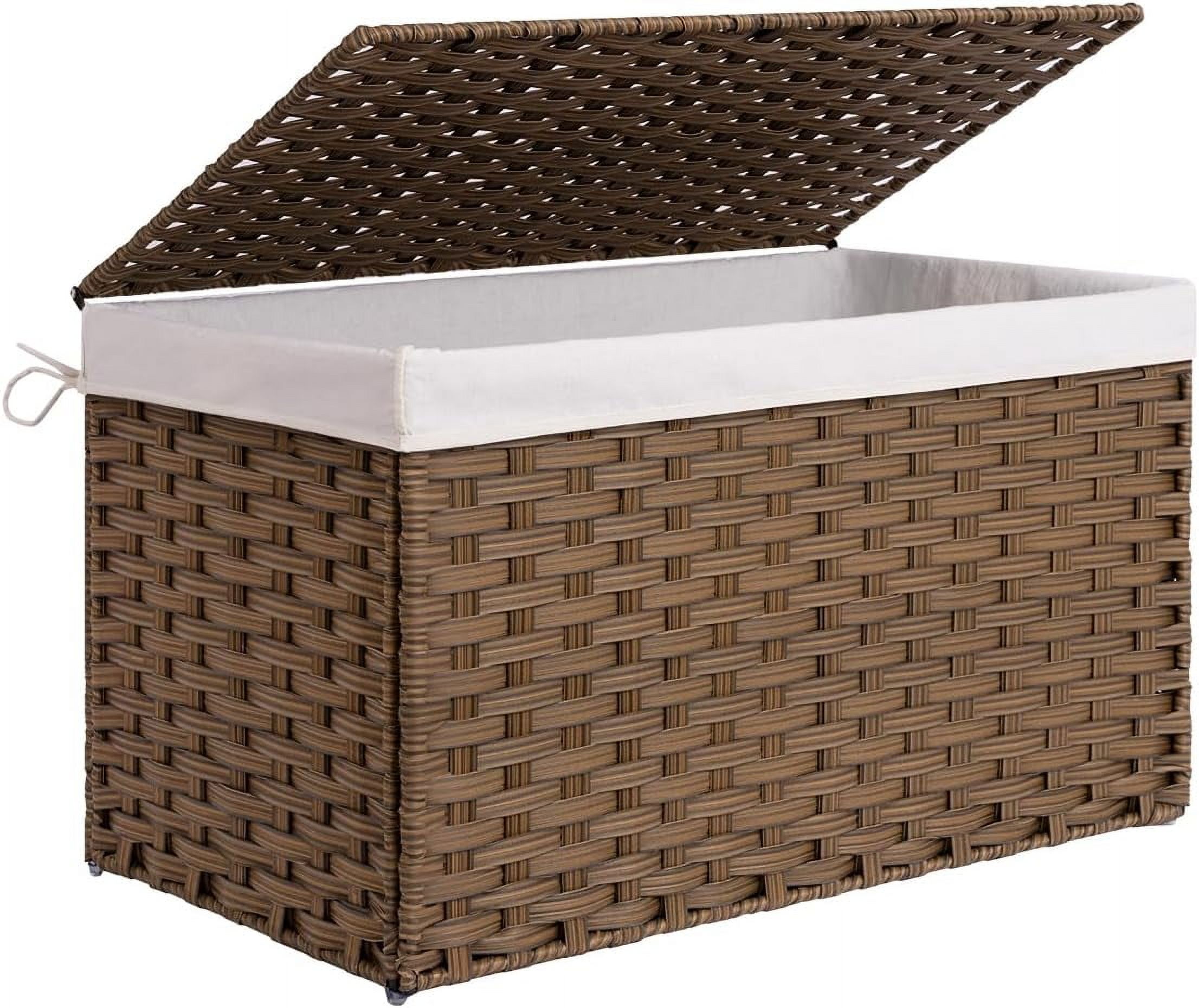 Storage Basket with Lid, 160 Liter Storage Box, Wicker Blanket Storage ...