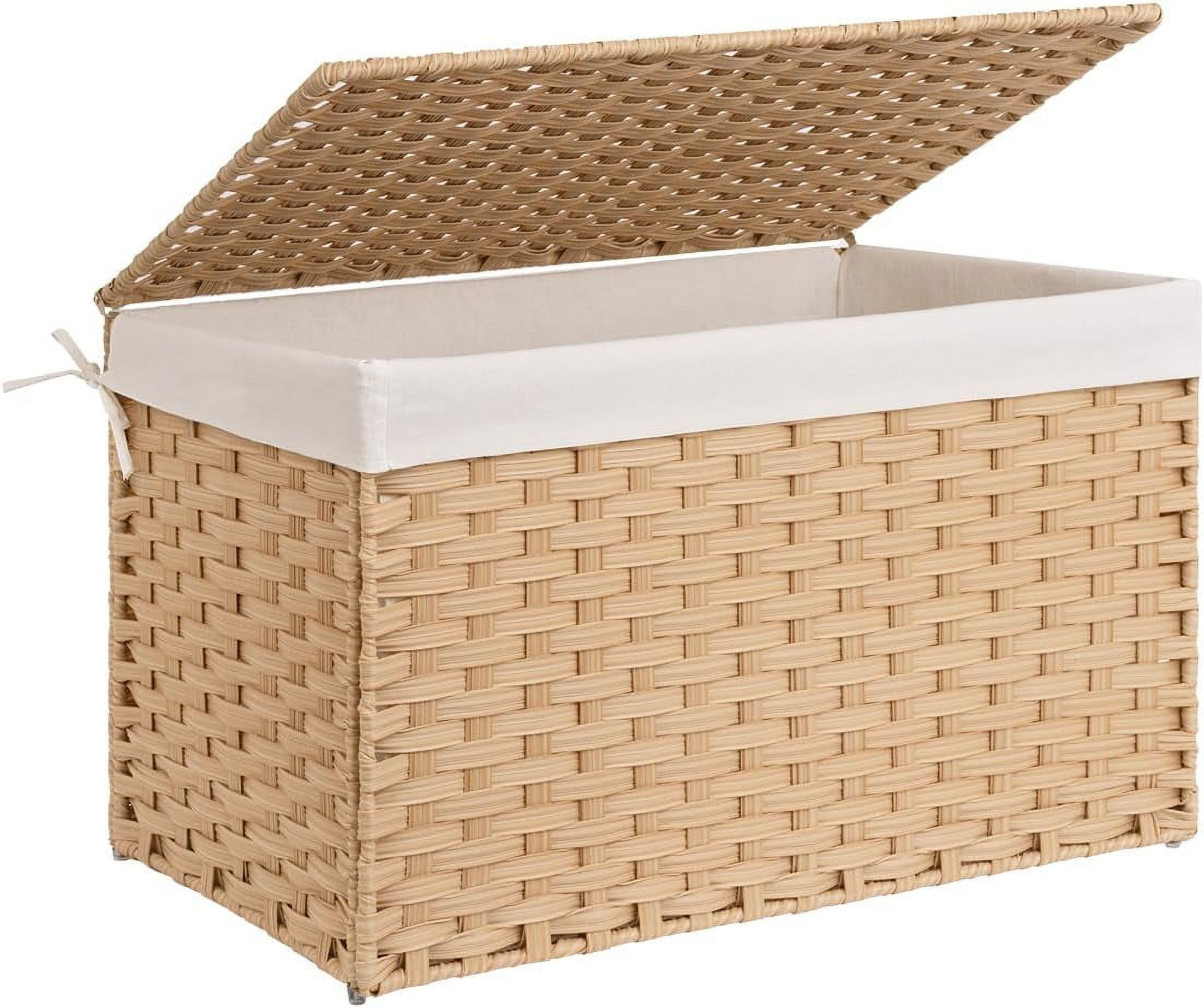 Storage Basket with Lid, 160 Liter Storage Box, Wicker Blanket Storage ...