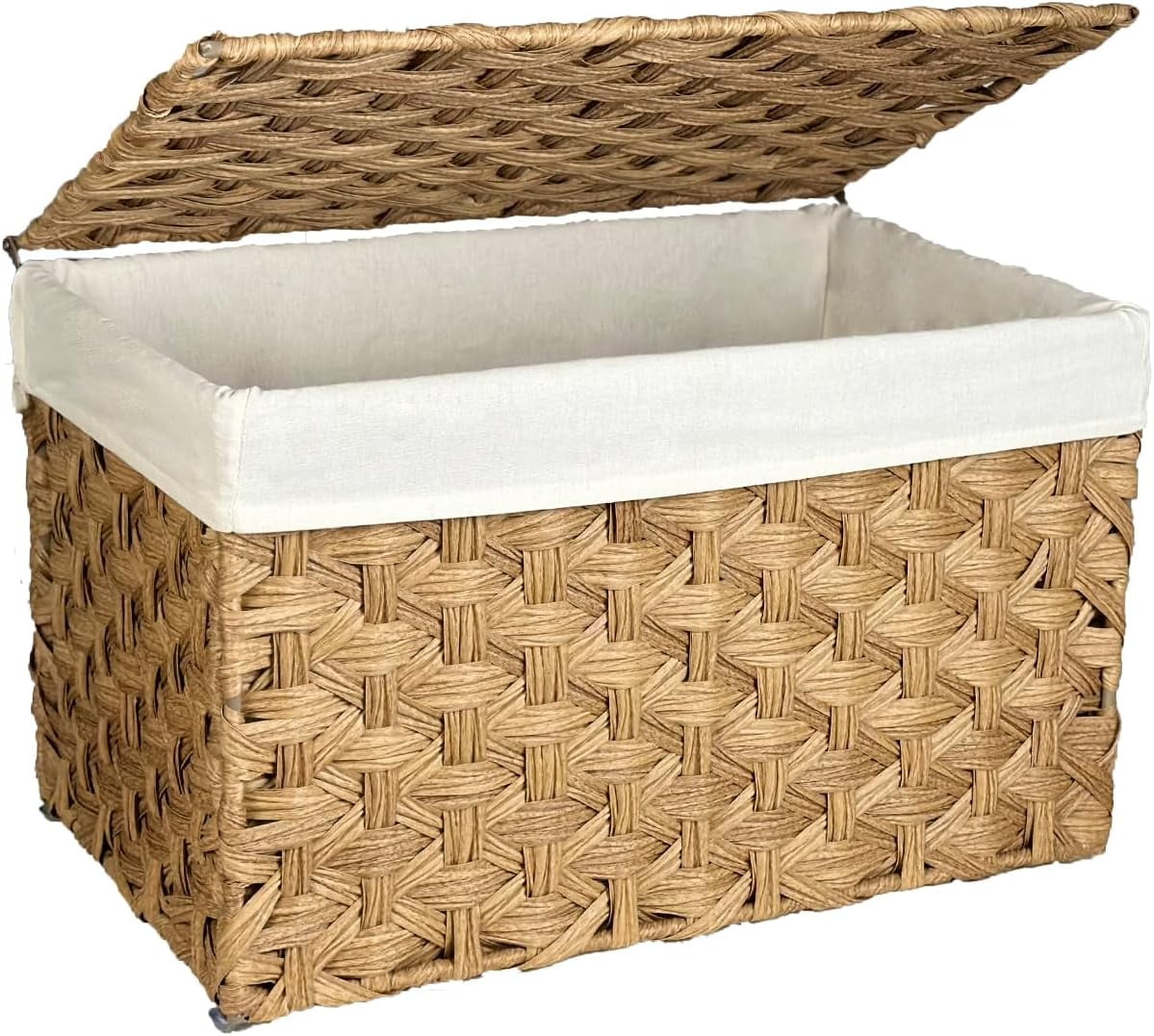 Storage Basket with Lid, 17.2 Gallon (65L) Wicker Storage Trunk with ...