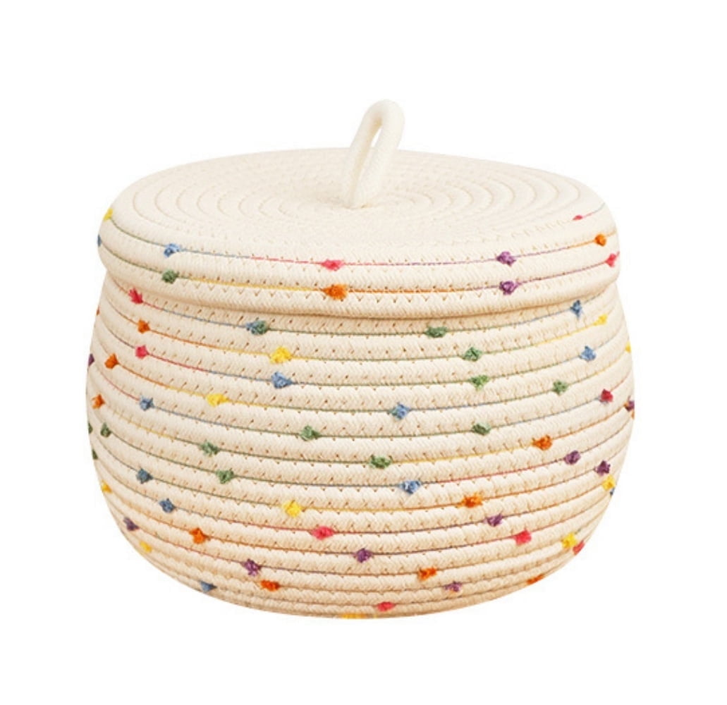 Storage Basket with Lid, Dingrich Round Cotton Rope Basket Small ...
