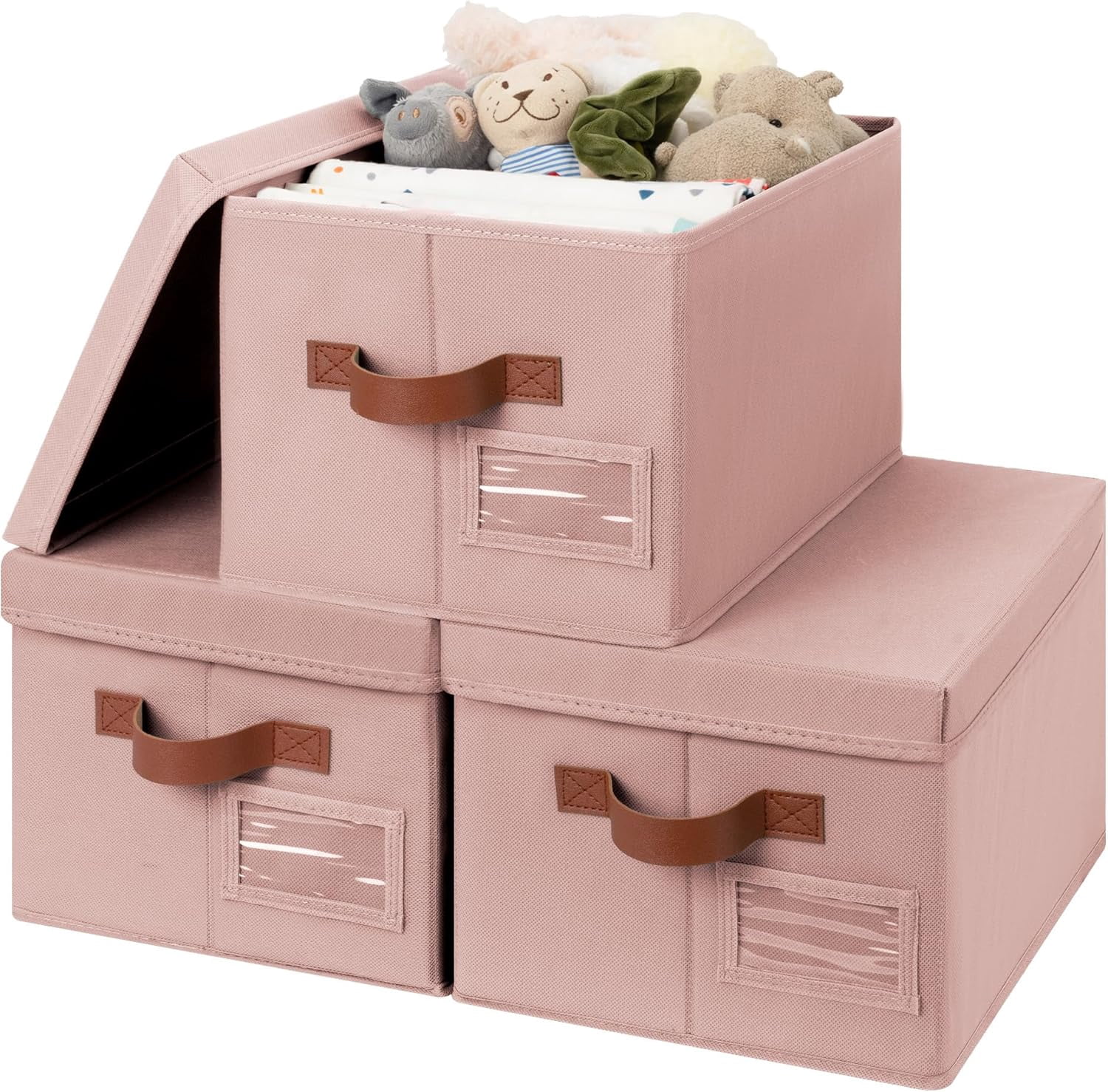 Storage Basket with Lid, Linen Fabric Storage Bins with Label ...
