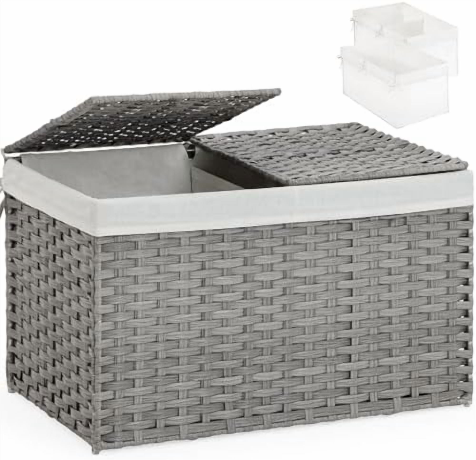 Storage Basket with Lid Rattan Storage Basket with 2 Separate Lid, 27.8 ...