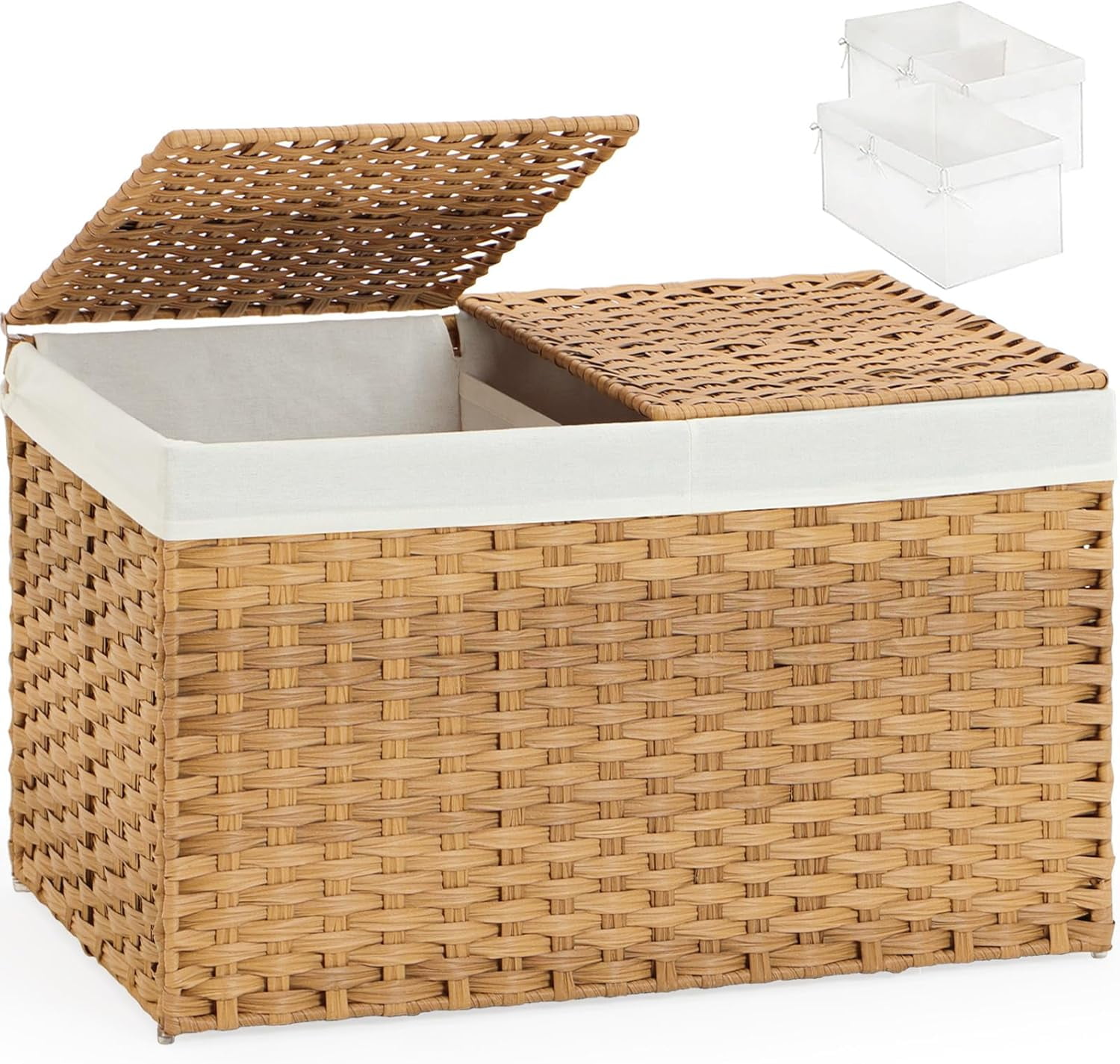 Storage Basket with Lid Rattan Storage Basket with 2 Separate Lid, 27.8 Gallon (105 L) 25.2 * 15 ...