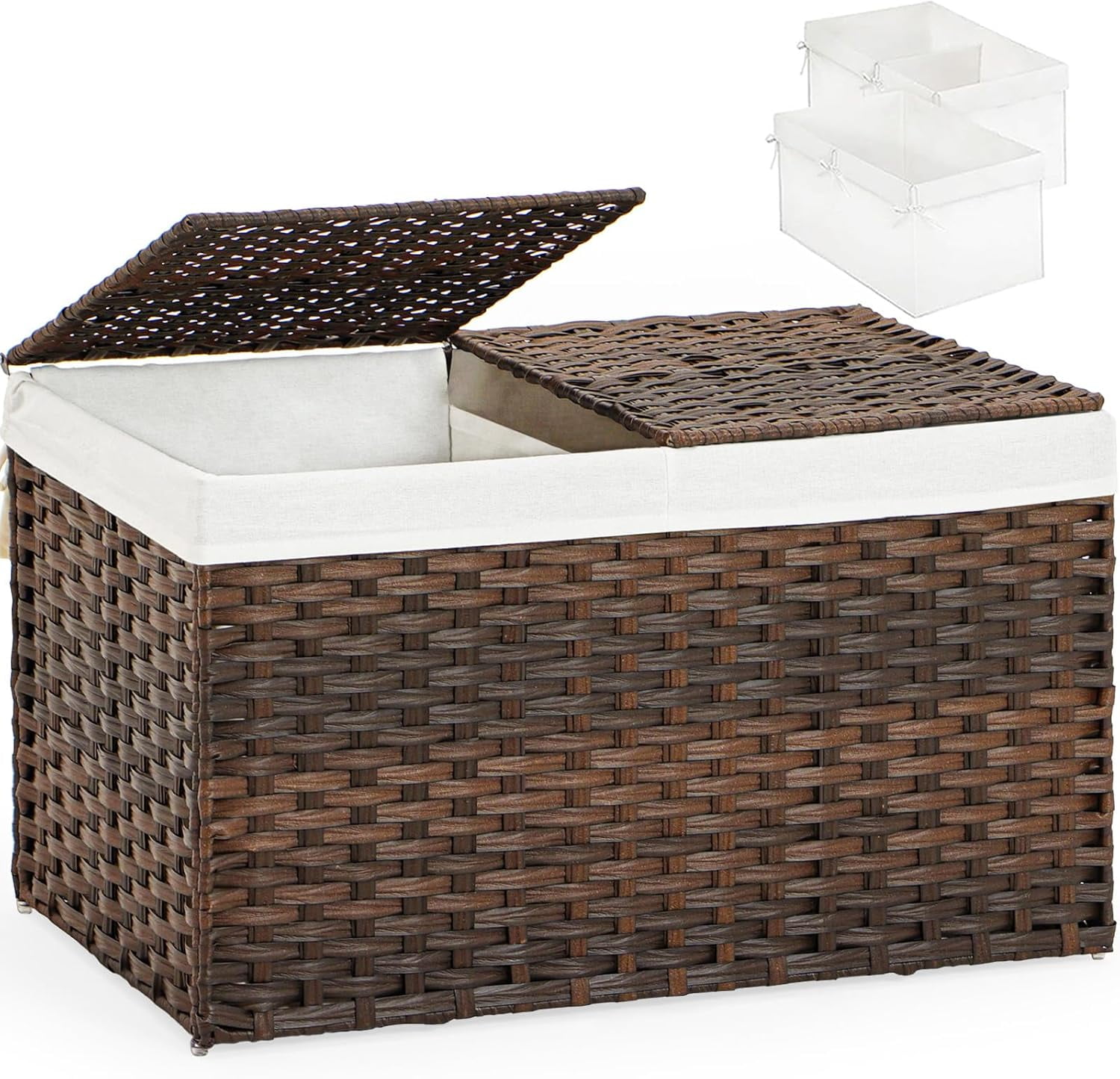 Storage Basket with Lid Rattan Woven Storage Baskets with 2 Separate ...