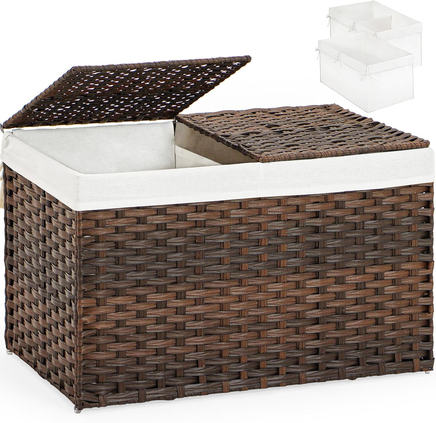 Storage Basket with Lid Wicker Baskets for Storage with 2 Separate Lid ...