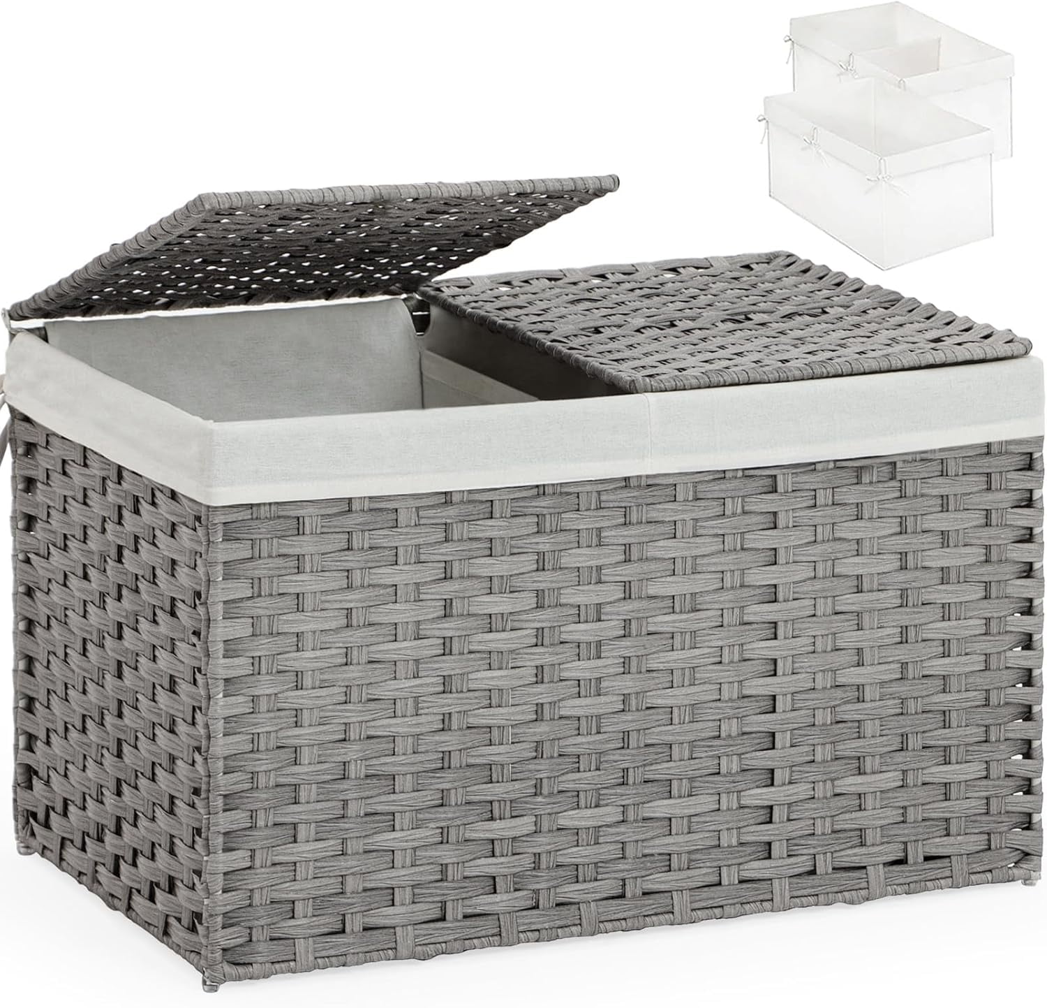 Storage Basket with Lid Wicker Baskets for Storage with 2 Separate Lid ...