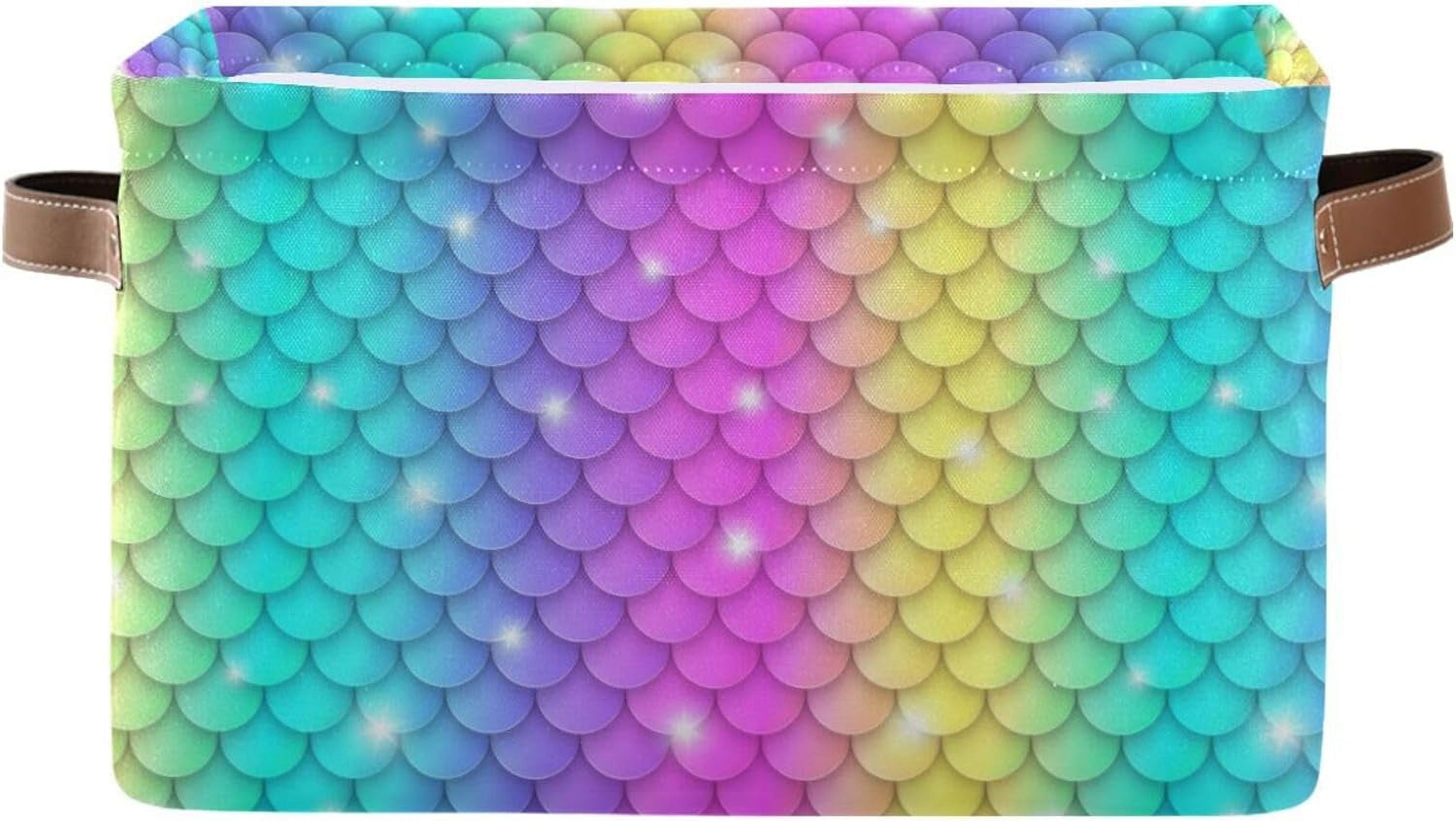 Storage Basket Mermaid Rainbow Scales Storage Bin with Handle , Large ...