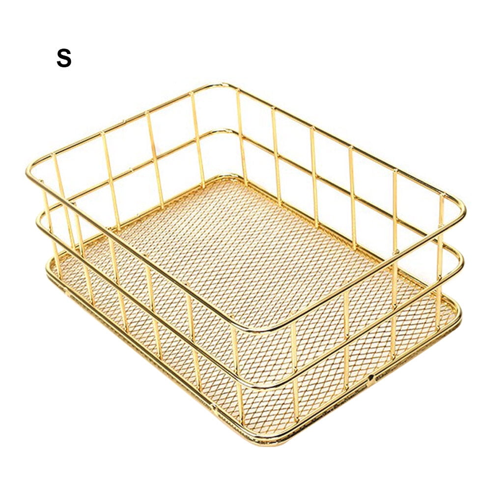 Storage Basket Metal Wire Mesh Organizer Desktop Cosmetics Sundry ...