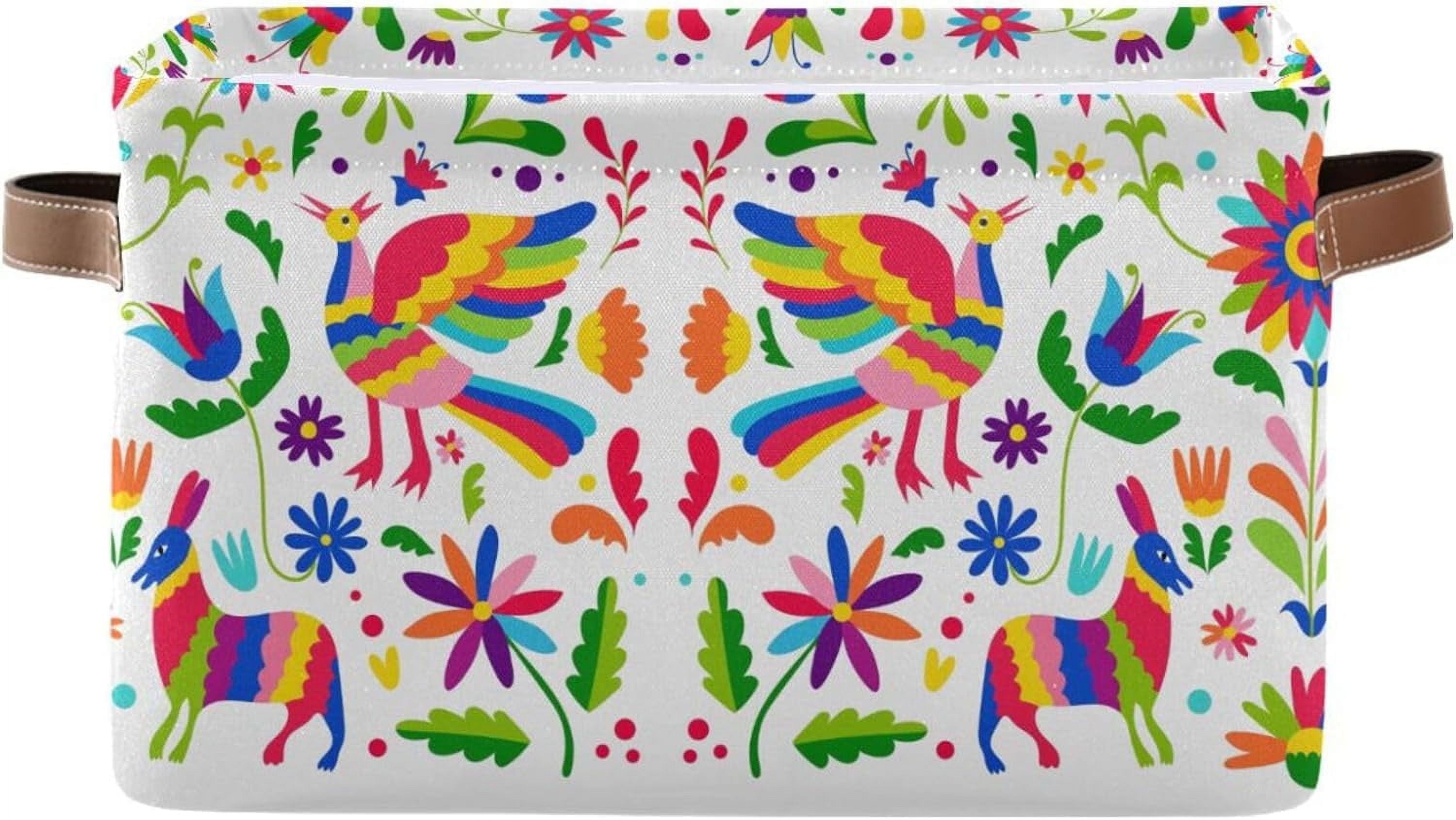 Storage Basket Mexican Floral Storage Bin with Handle , Large Storage ...