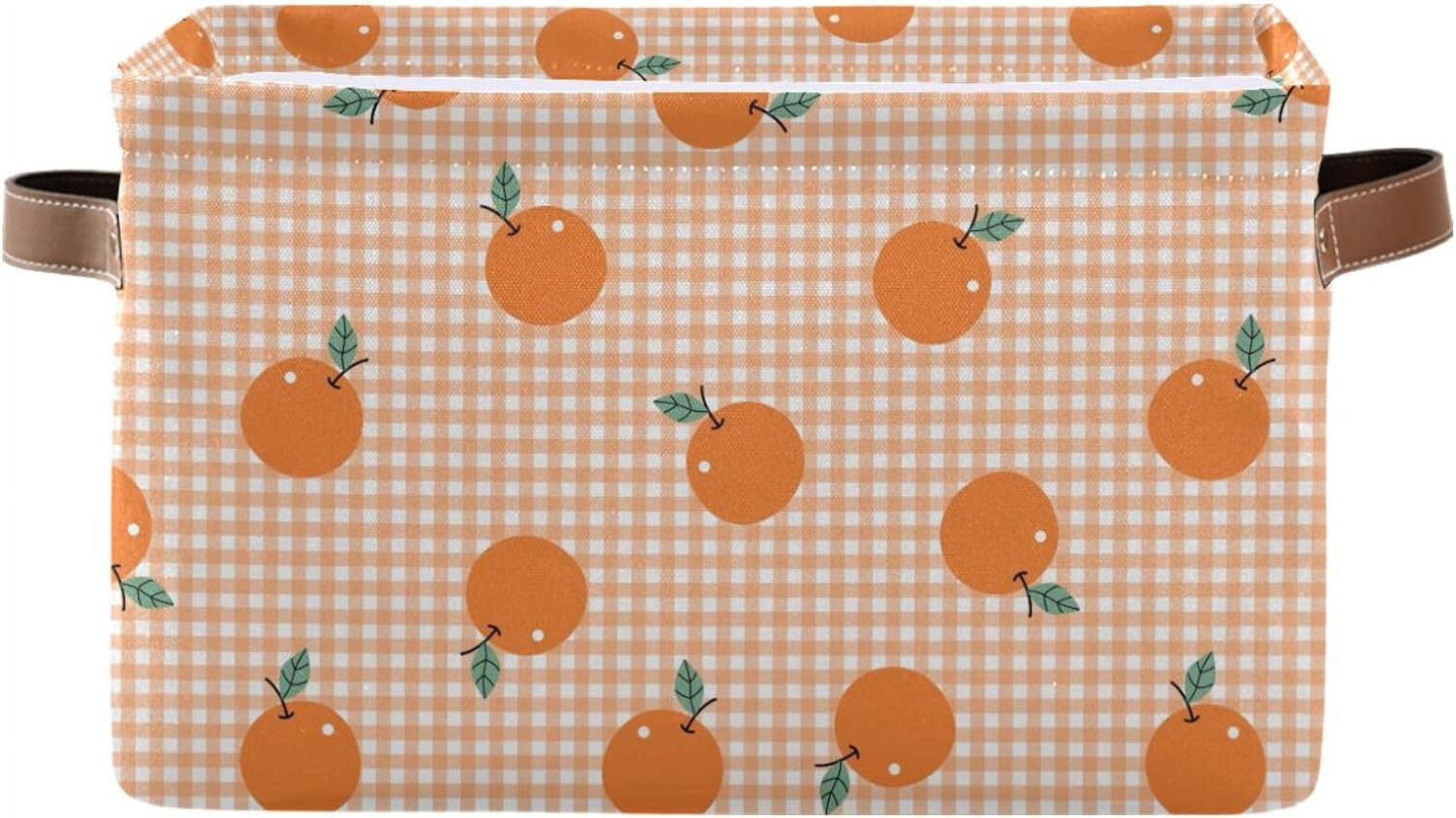 Storage Basket Orange Gingham Foldable Canvas Laundry Baskets Bin ...