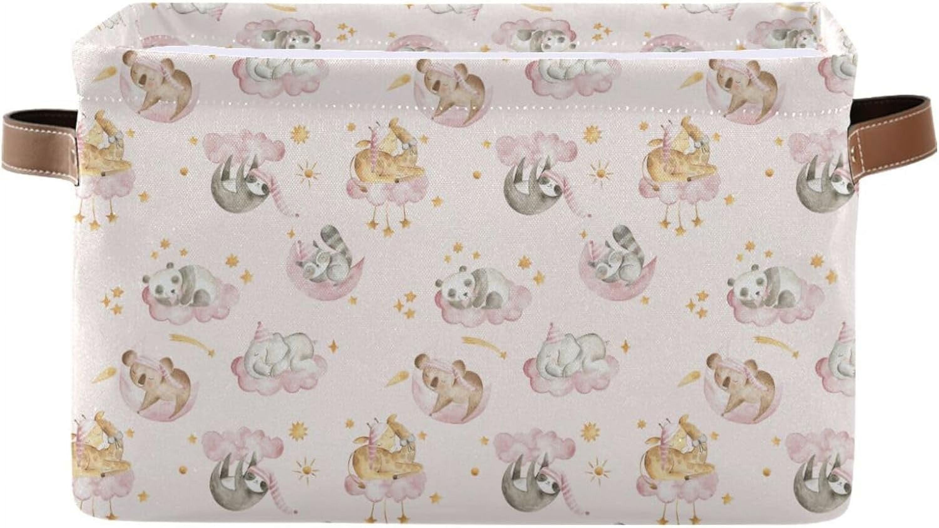 Storage Basket Sleeping Animals Pink Foldable Canvas Laundry Baskets ...