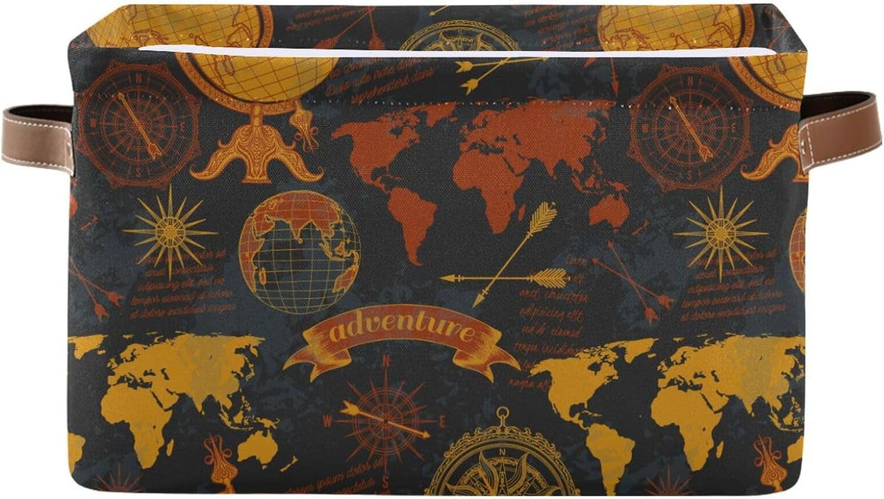 Storage Basket Vintage Globe Map Foldable Canvas Laundry Baskets Bin ...