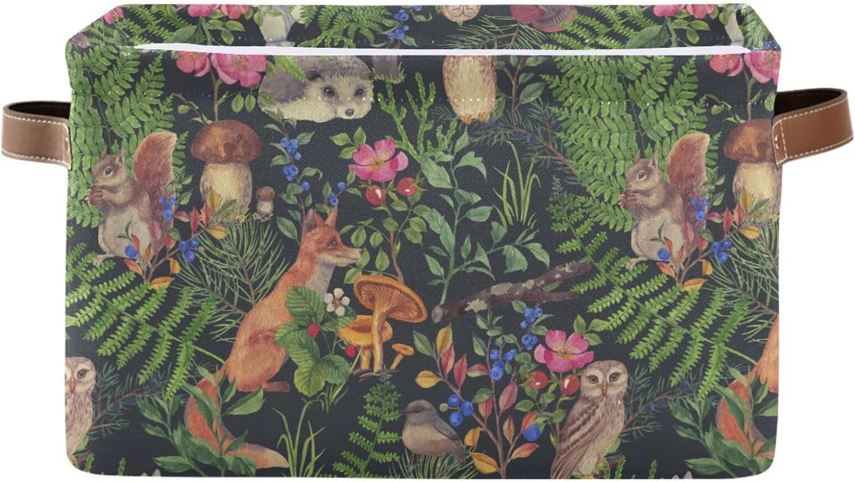 Storage Basket Watercolor Forest Animals Foldable Canvas Laundry ...