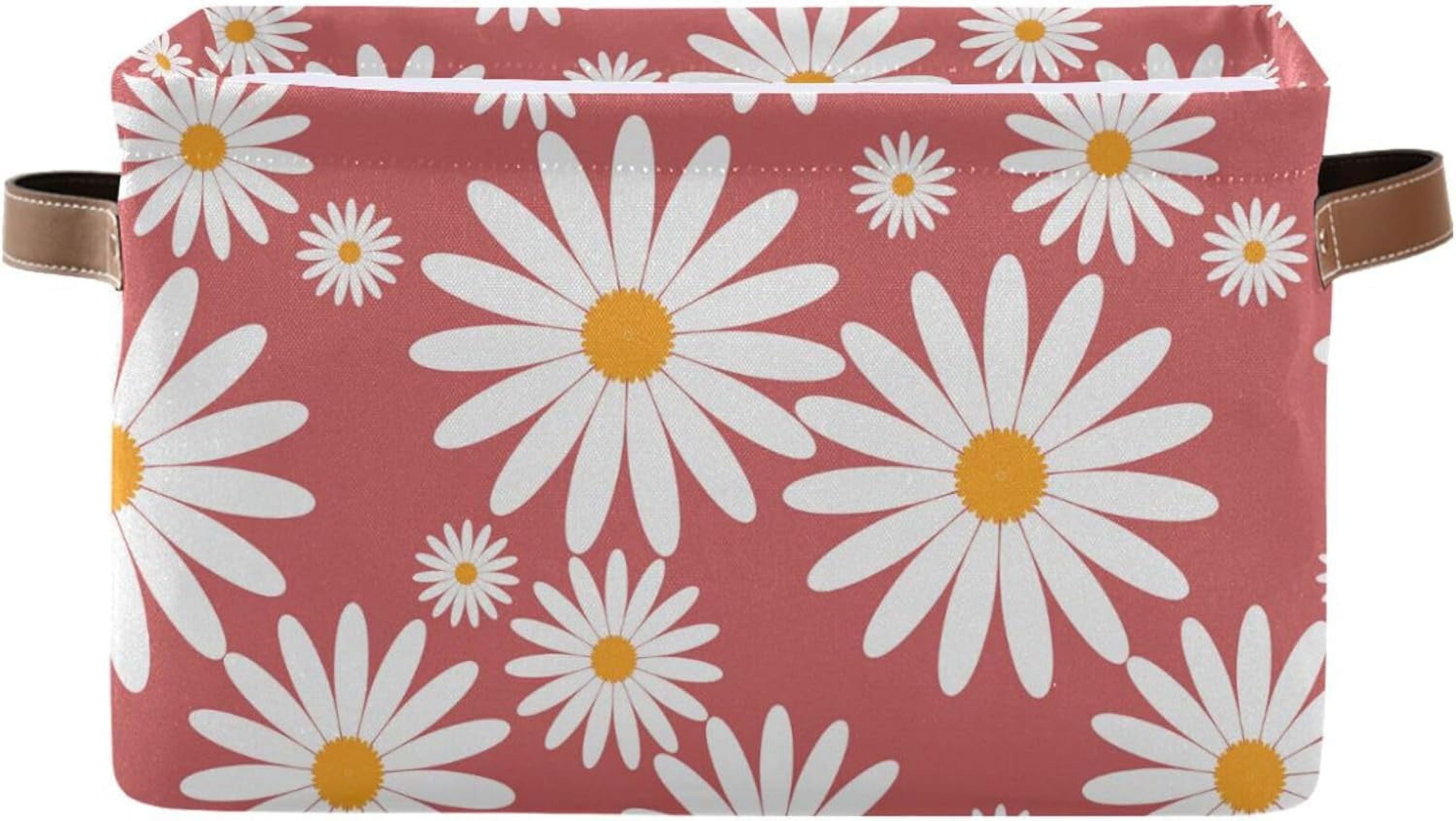 Storage Basket White Daisies Storage Bin with Handle , Large Storage ...