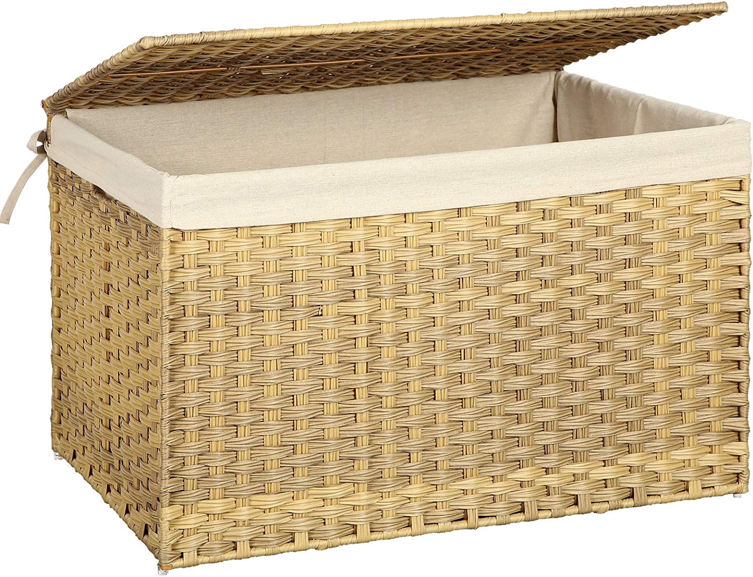Storage Basket with Lid, 42.3 Gallon Storage Bin, Woven Blanket Storage ...