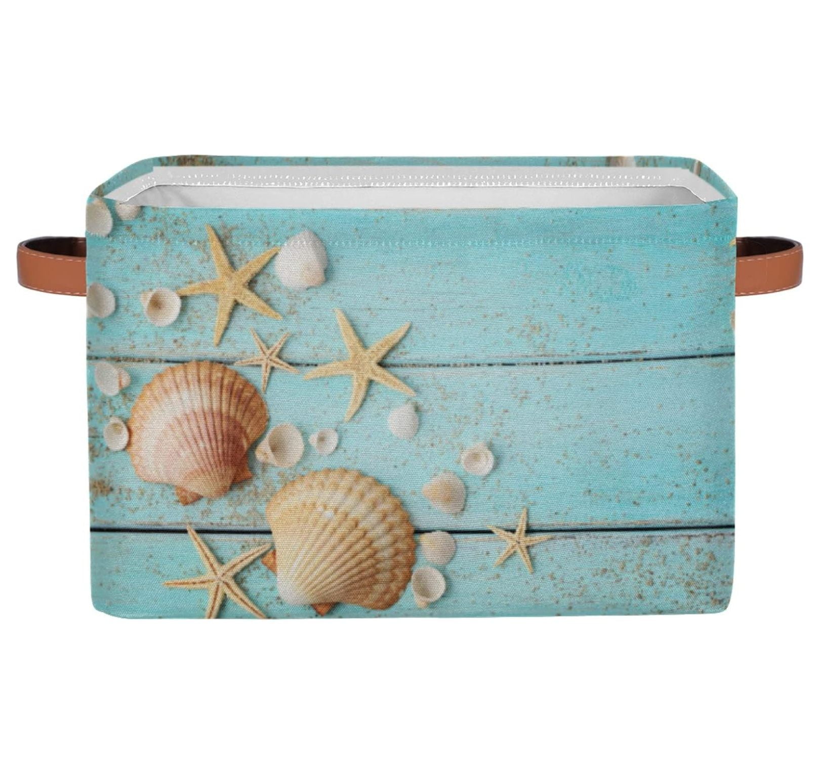 Storage Baskets Bin, Blue Wooden Seashell Collapsible Canvas Fabric ...
