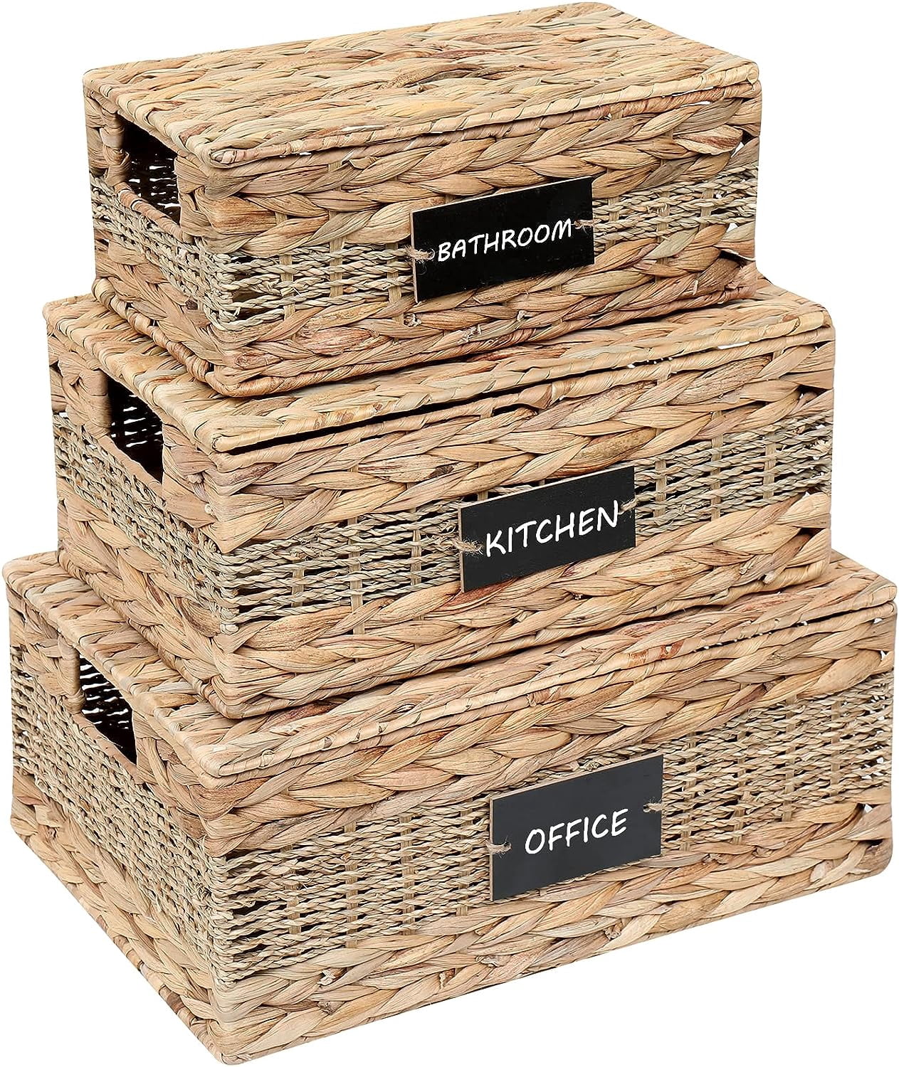Storage Baskets Hand-Woven Rectangular Seagrass Cube Storage Bins for ...
