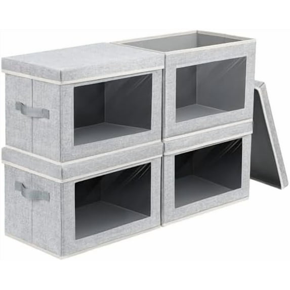 Storage Baskets with Lids, 4 Pack Large Box Organizer with Window ...