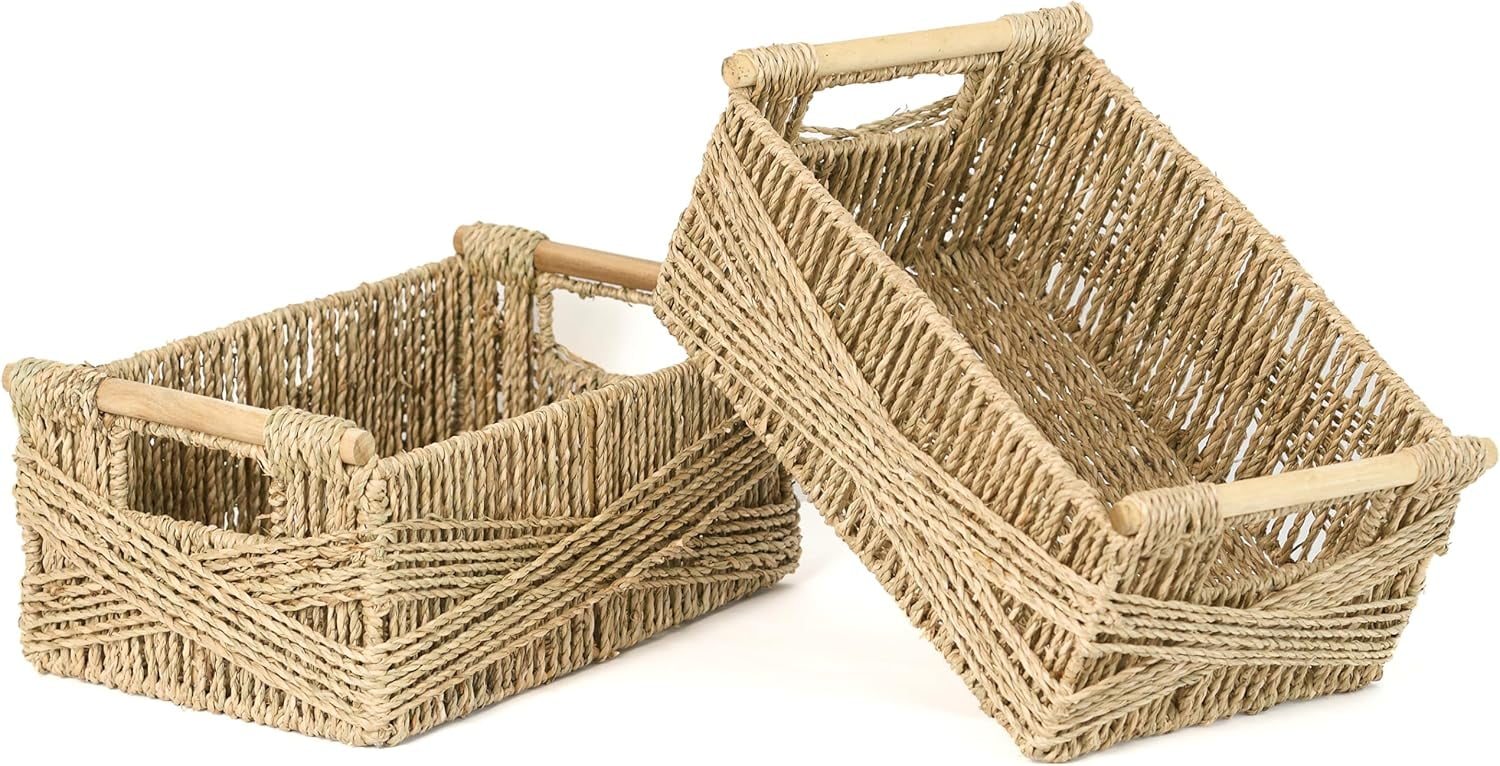 Storage Baskets for Organizing, Natural Wicker Baskets with Built-in ...