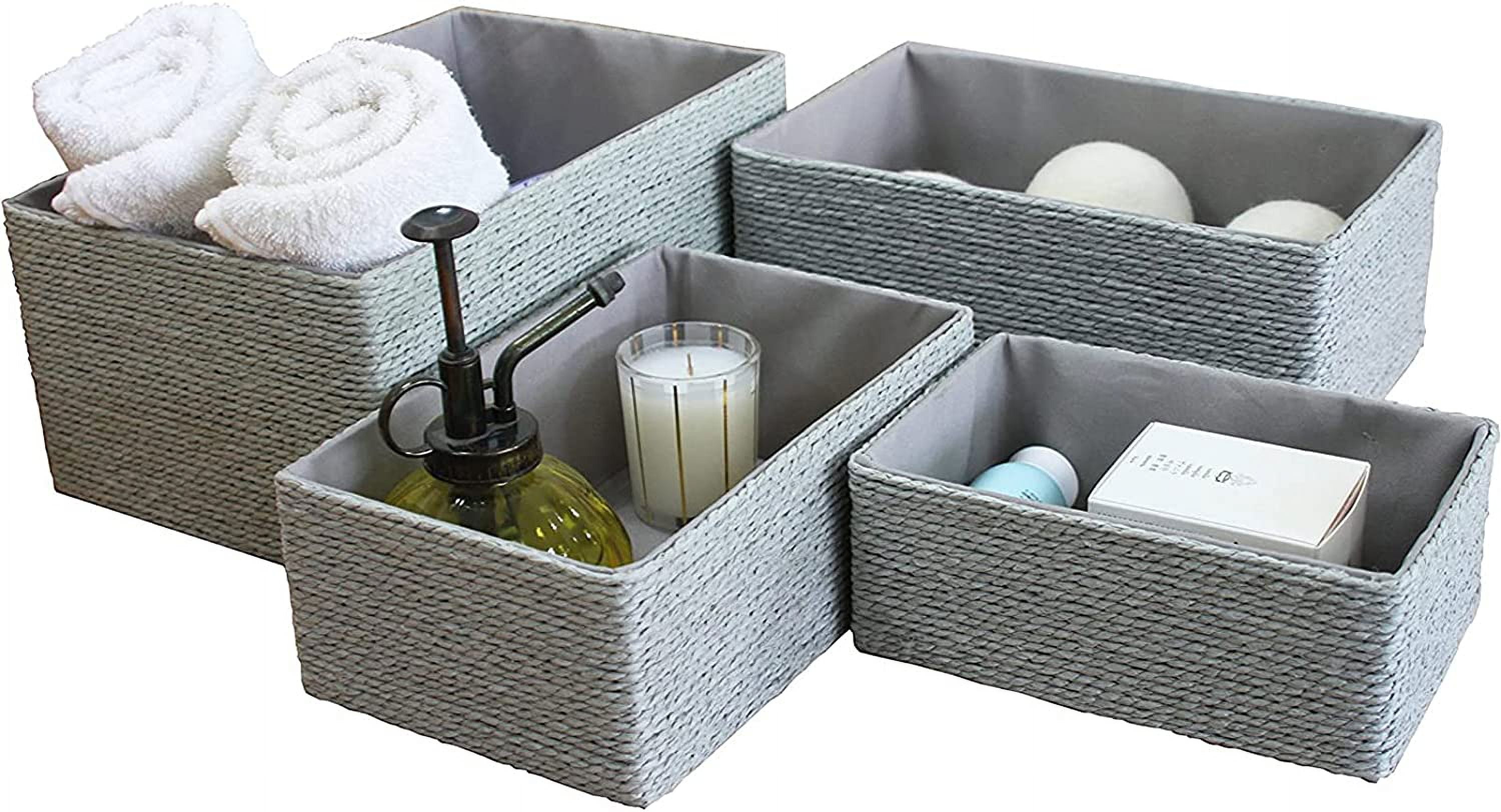 Storage Baskets Set 4 - Stackable Woven Basket Paper Rope Bin, Storage ...