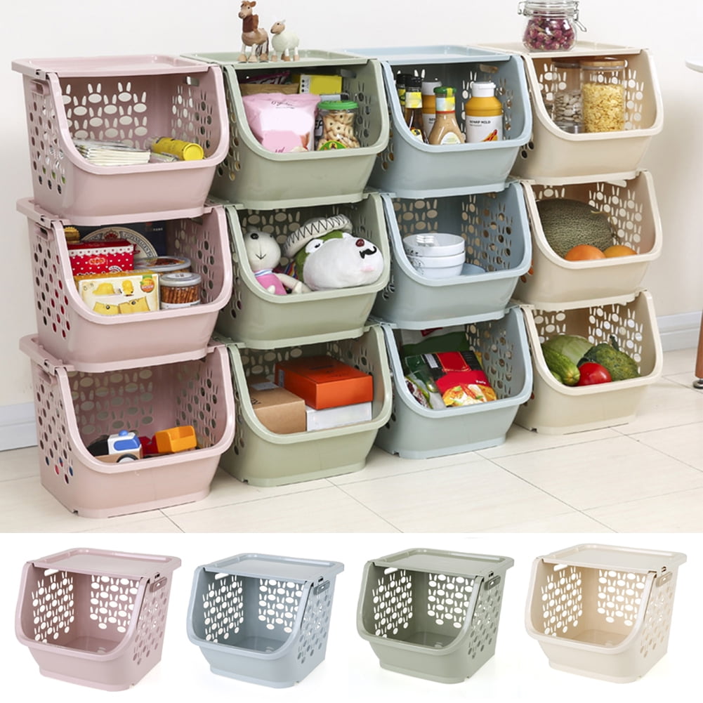Storage Baskets with Top Lid Stackable Pantry Organization and Storage ...