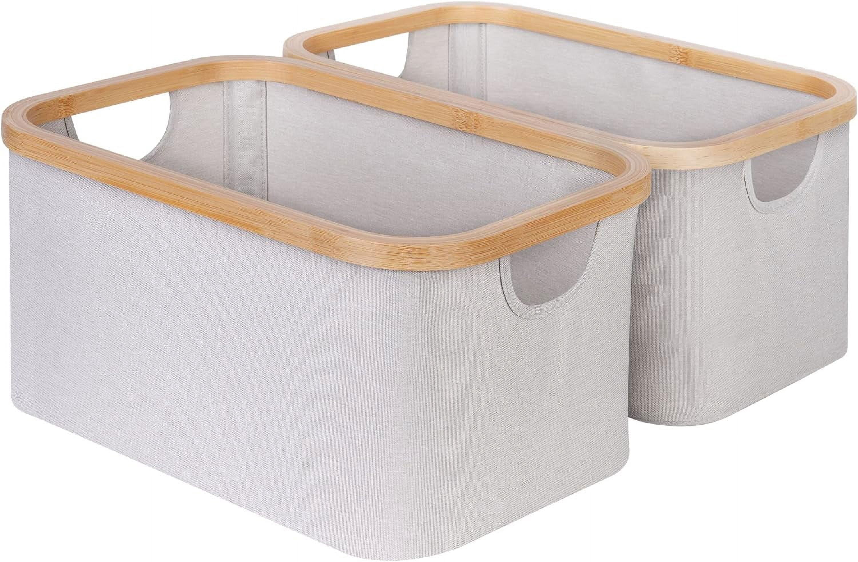 Storage Baskets for Organizing, Fabric Storage Bins with Bamboo Handles ...