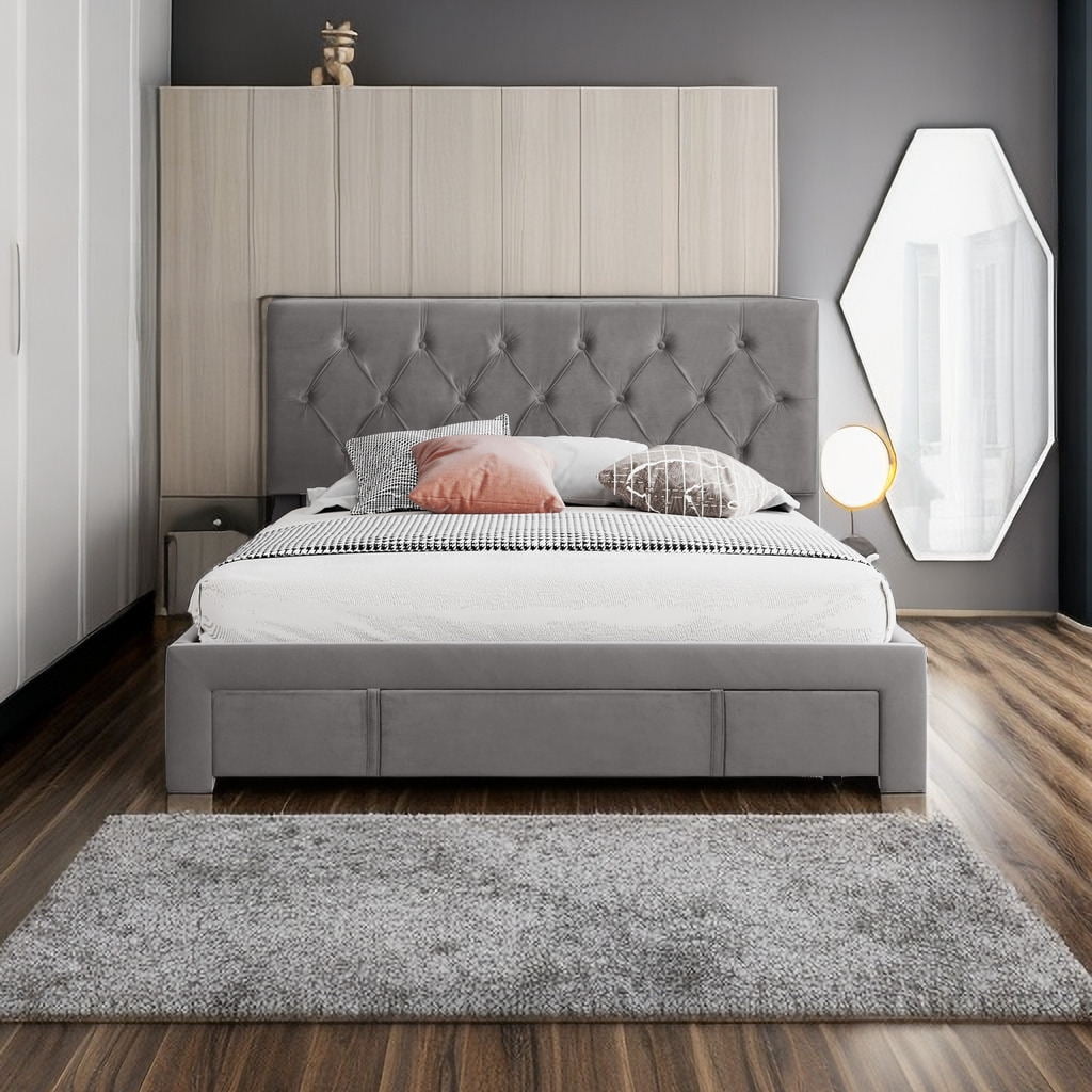 Storage Bed Velvet Upholstered Platform Bed with a Big Drawer (Full ...