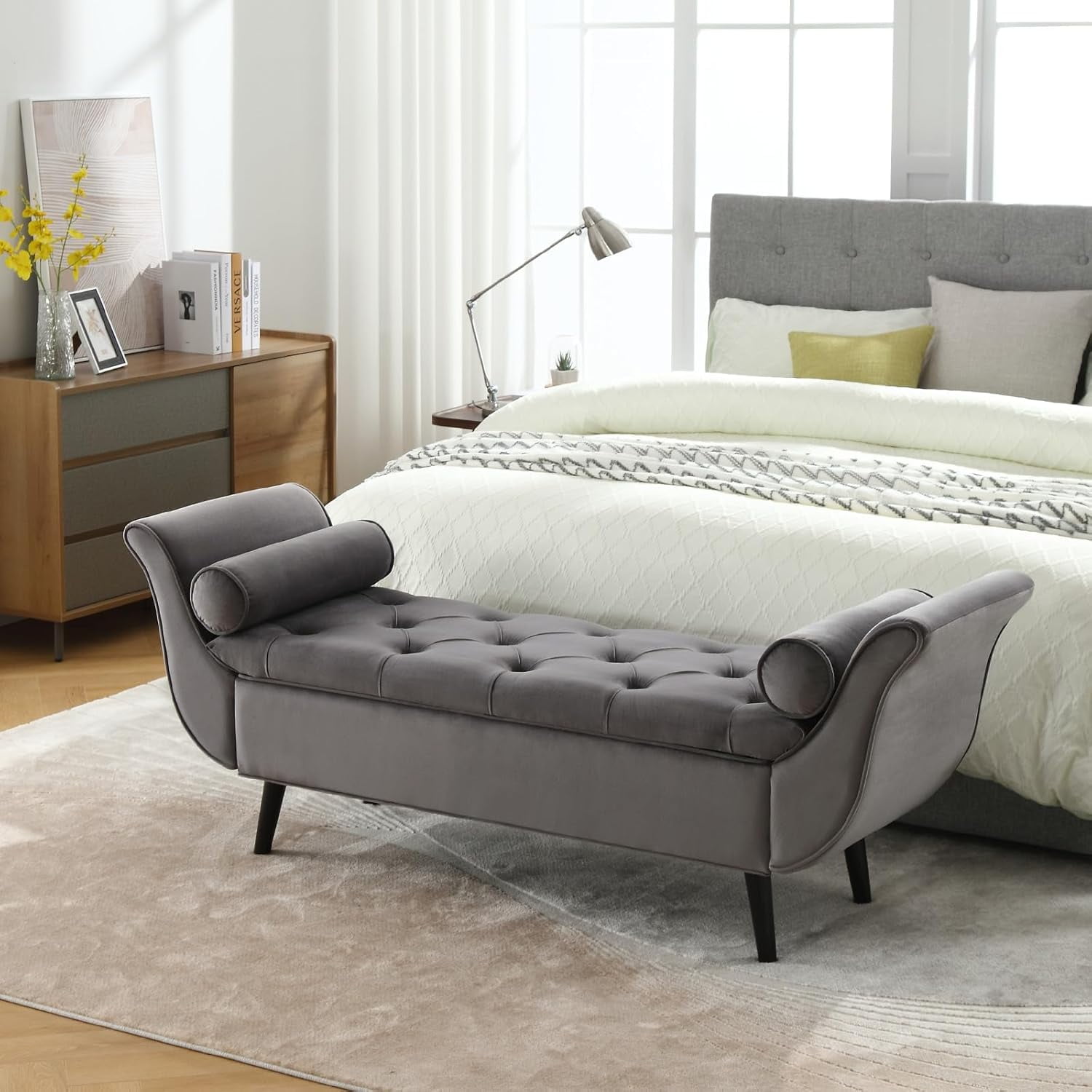 Storage for Bedroom End of Bed Queen King Size, Long Modern Velvet ...