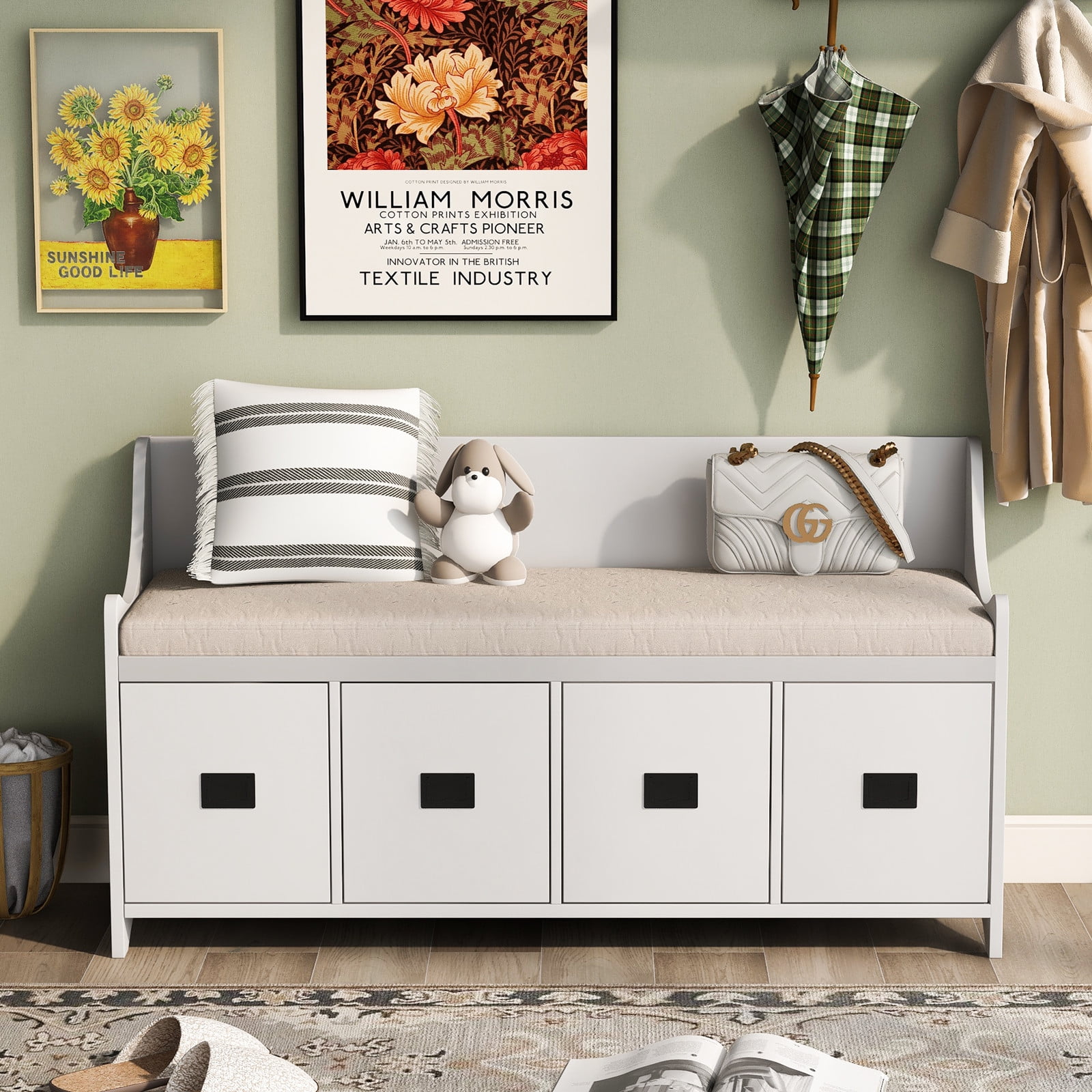 Upholstered drawer storage bench store