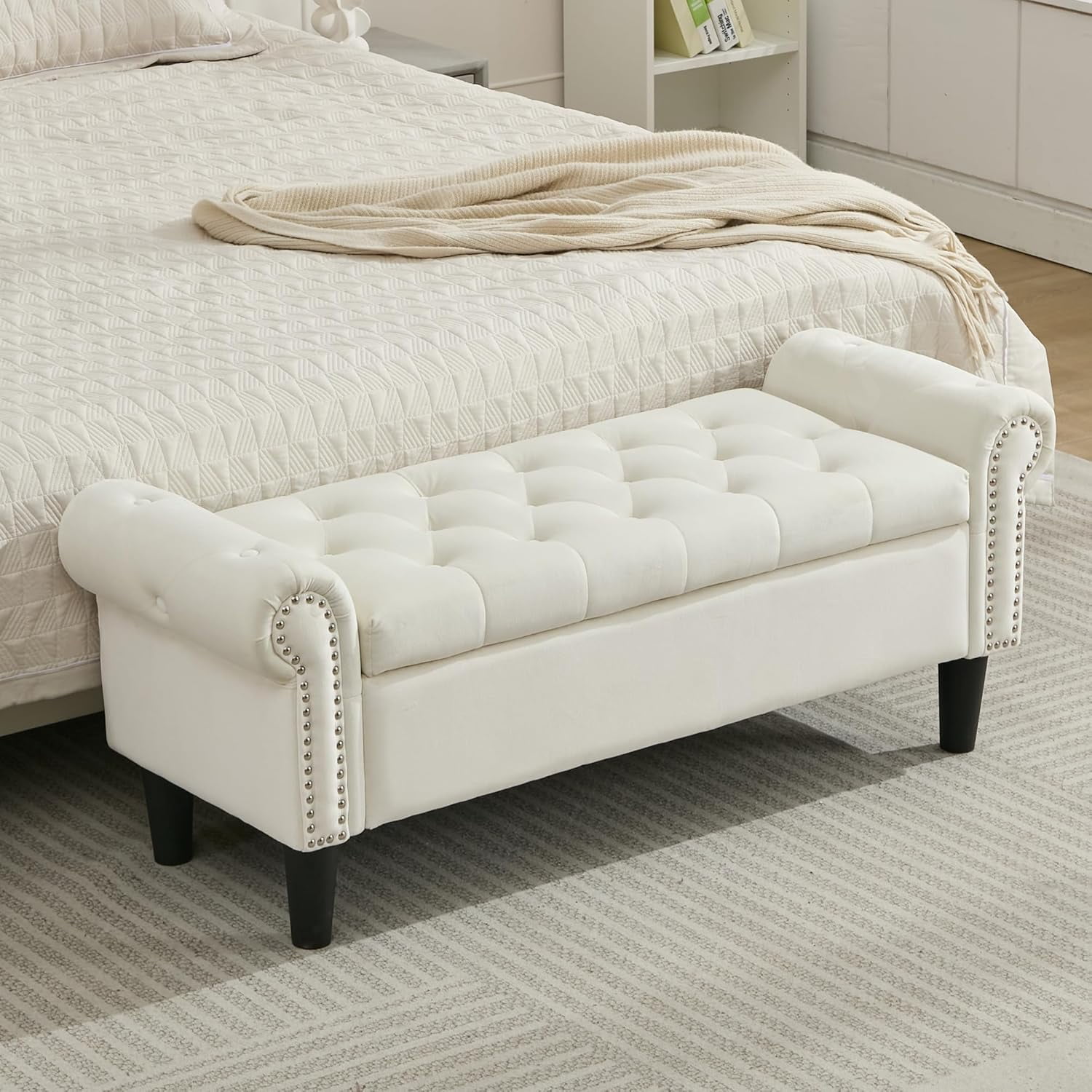 Storage Bench 50" Queen End of Bed Bench Velvet Tufted Button ...