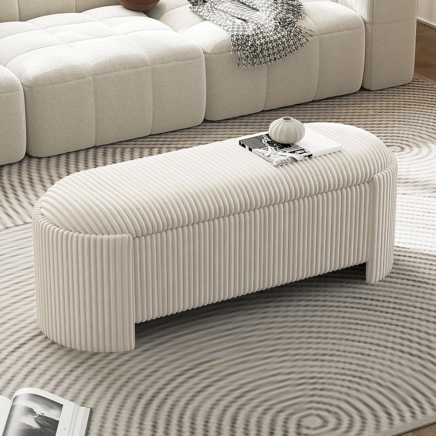 Storage Bench 50" Corduroy Upholstered Storage Ottoman Bench with ...
