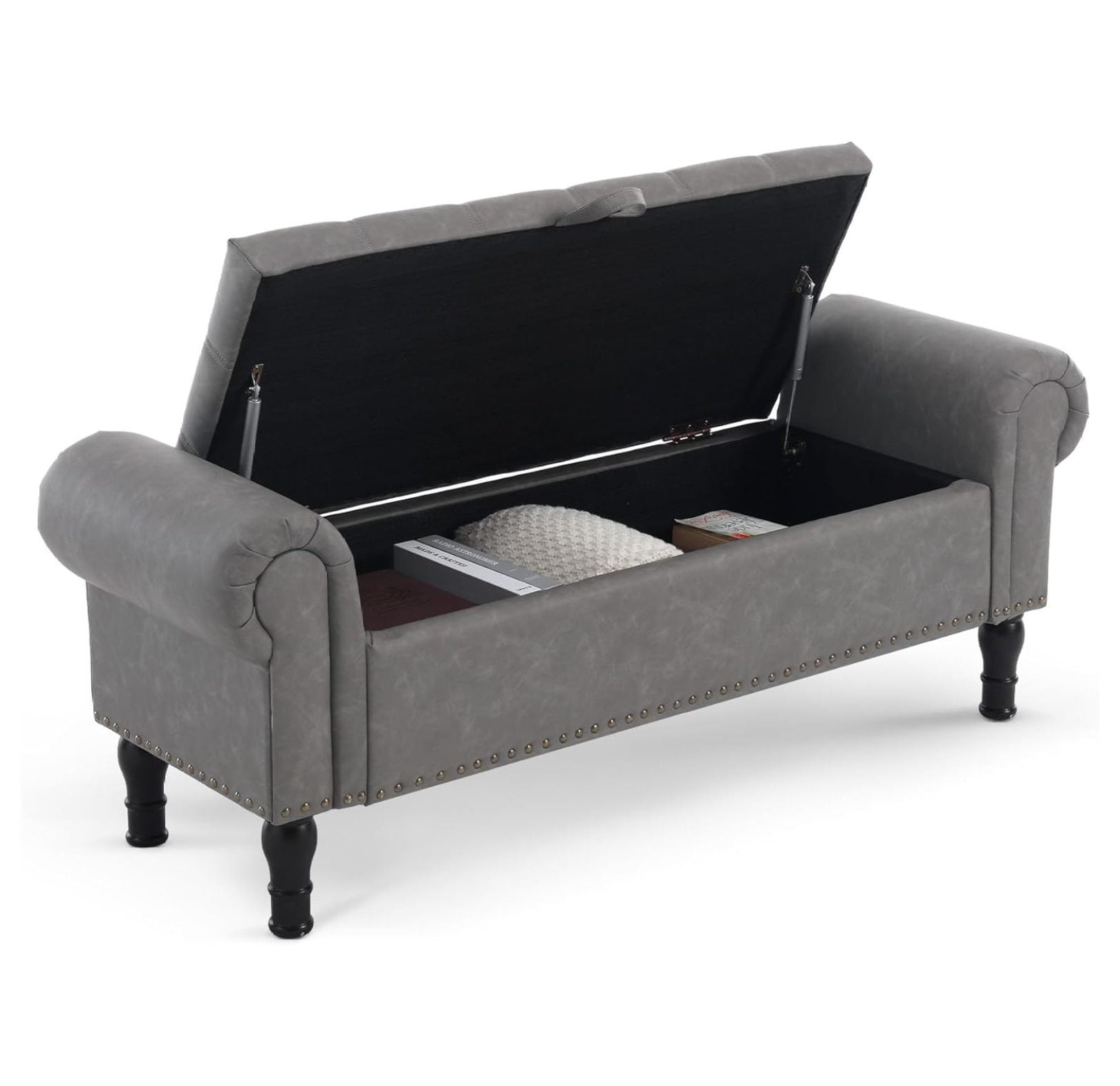 Storage Bench, 51" Queen Faux Leather End of Bed Bench with Button ...