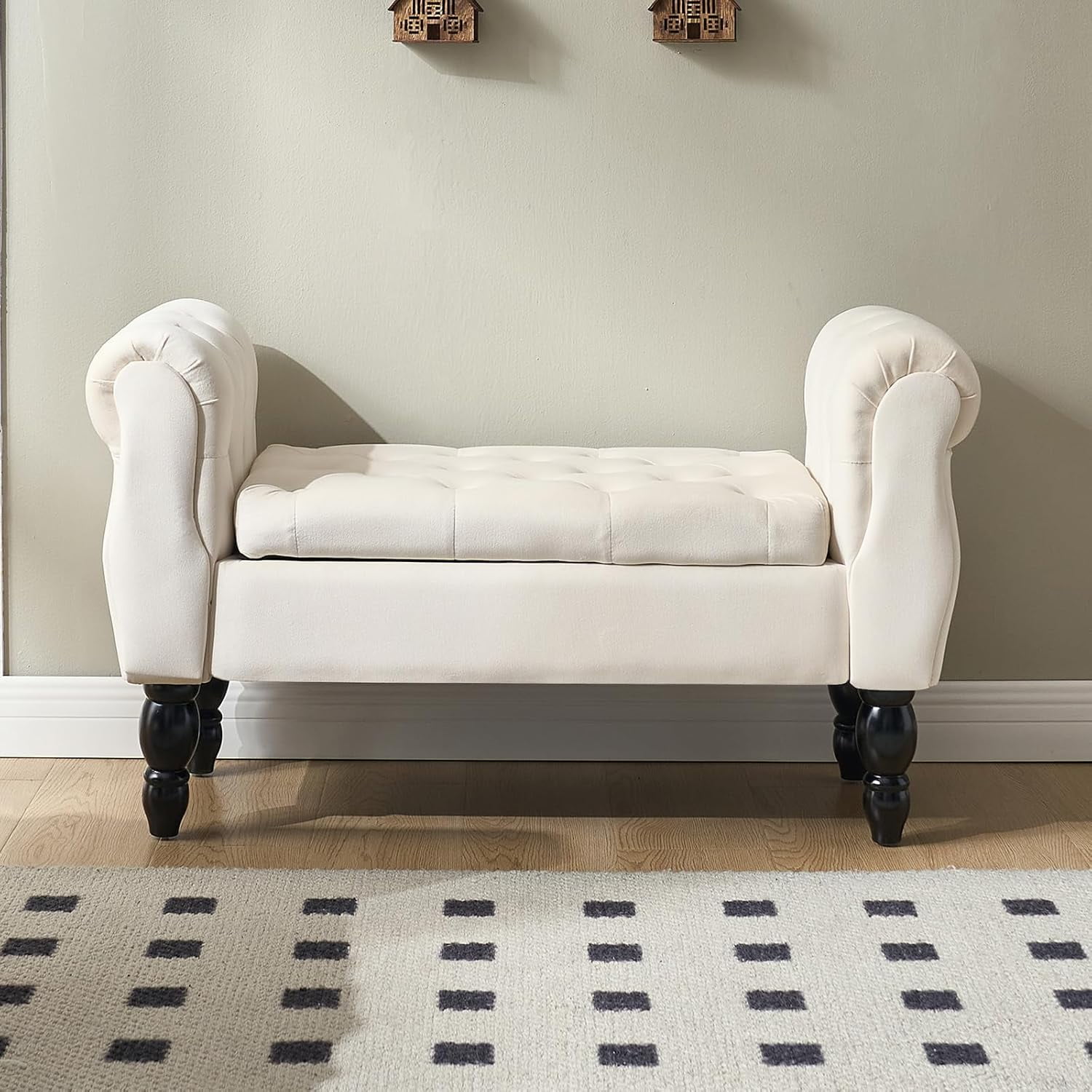 Storage Bench with Arms End of Bed Bench,Velvet Entryway Bench with ...