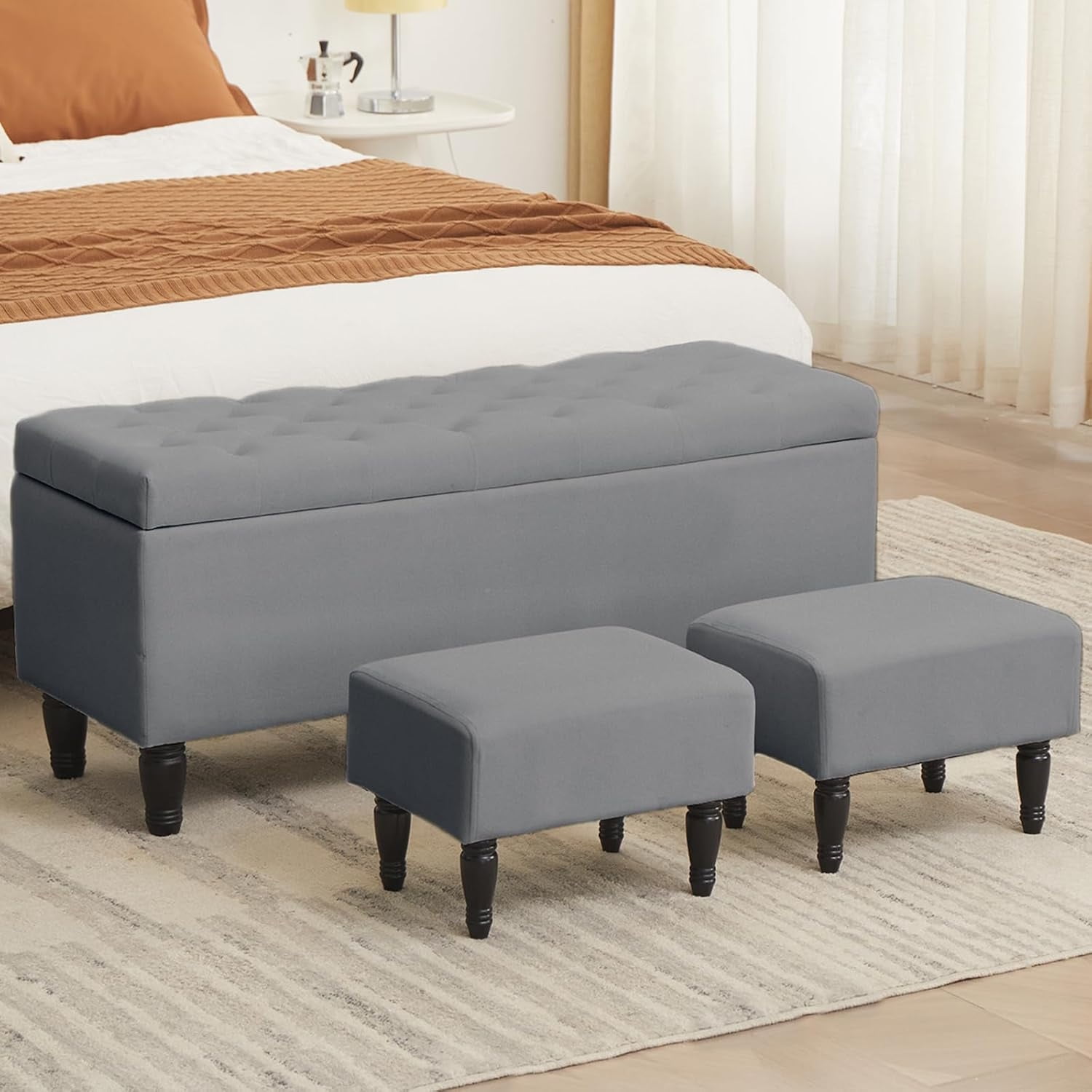 Storage Bench for Bedroom with 2 Ottoman Footrest Tufted End of Bed ...