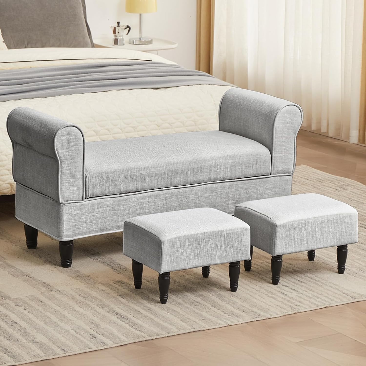 Storage Bench for Bedroom with 2 Ottoman Footrest Tufted End of Bed ...