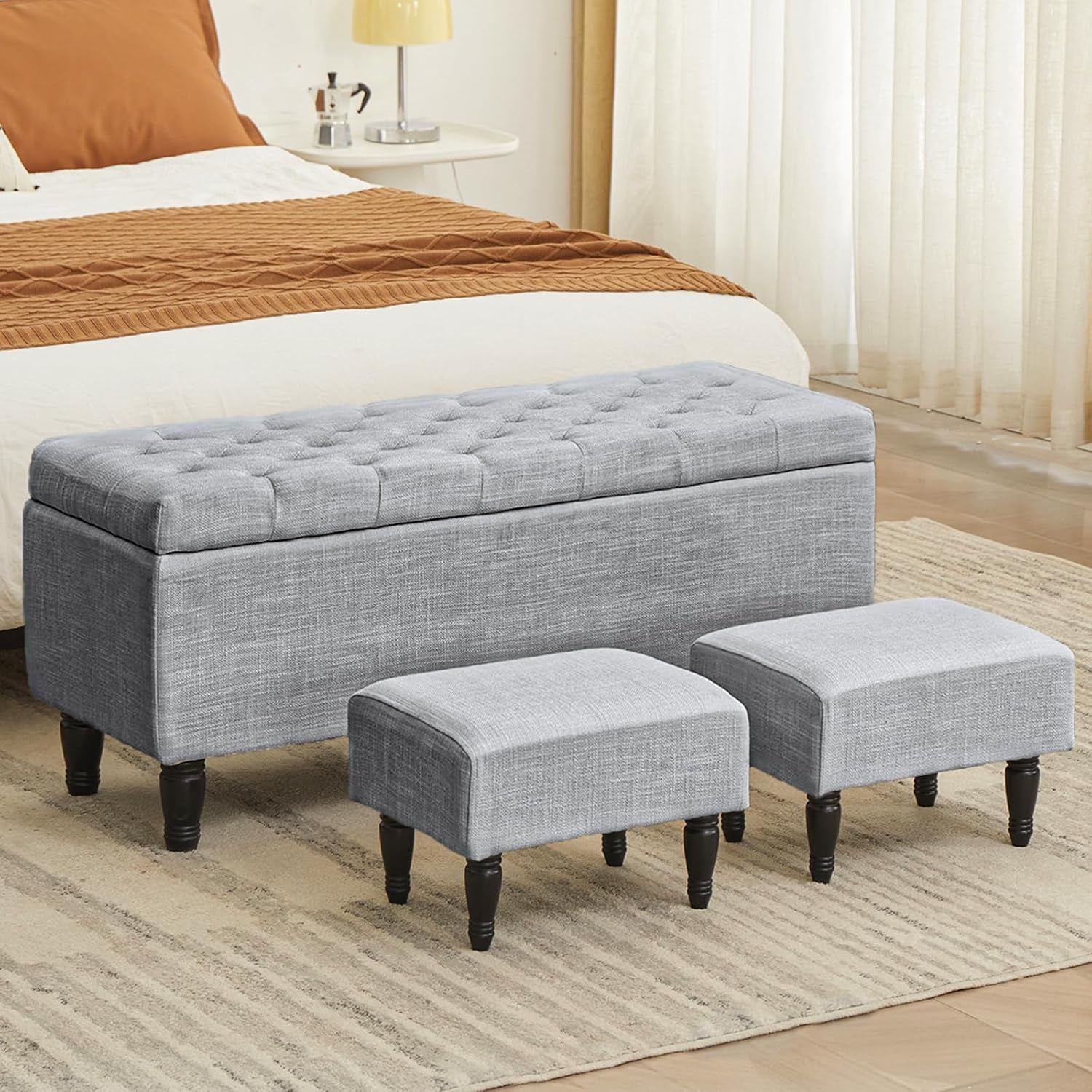 Storage Bench for Bedroom with 2 Ottoman Footrest Tufted End of Bed ...