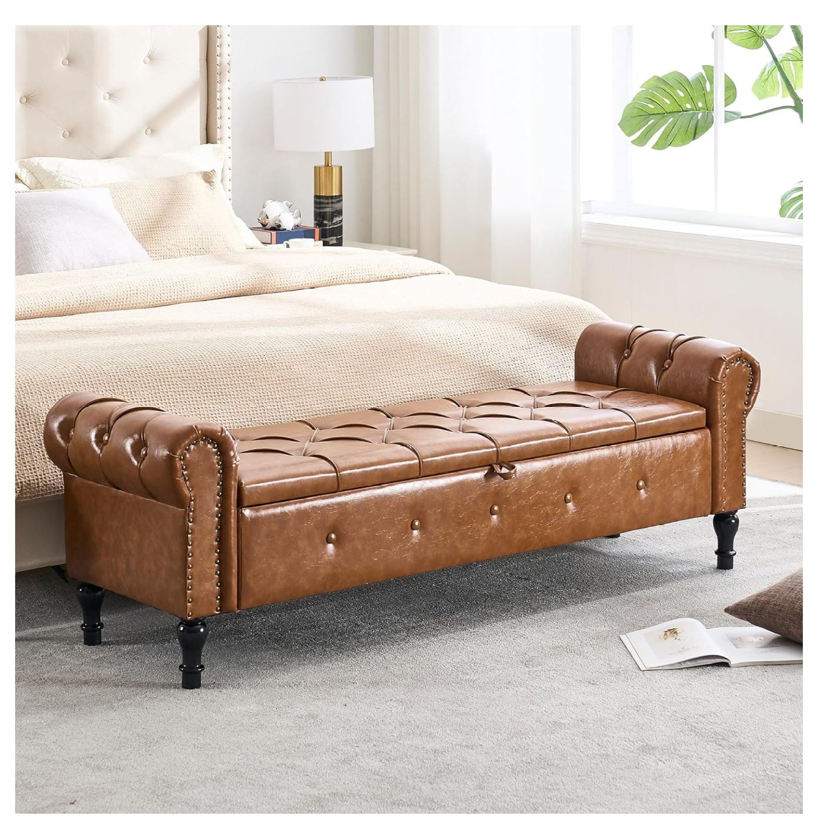 Storage Bench for Bedroom, 67" End of Bed Bench, King Size Bench with ...