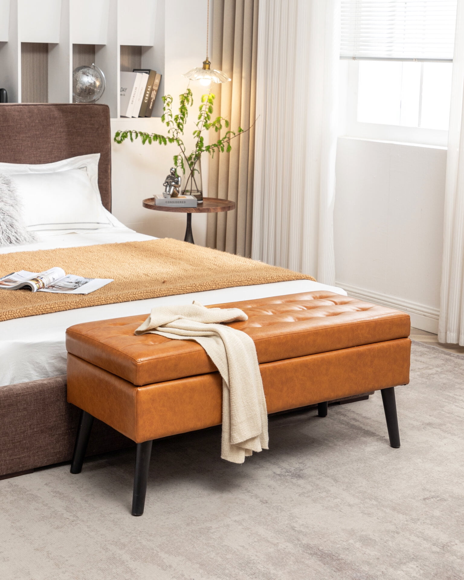 Storage Bench for Bedroom End of Bed, Upholstered Tufted Bench Footrest ...